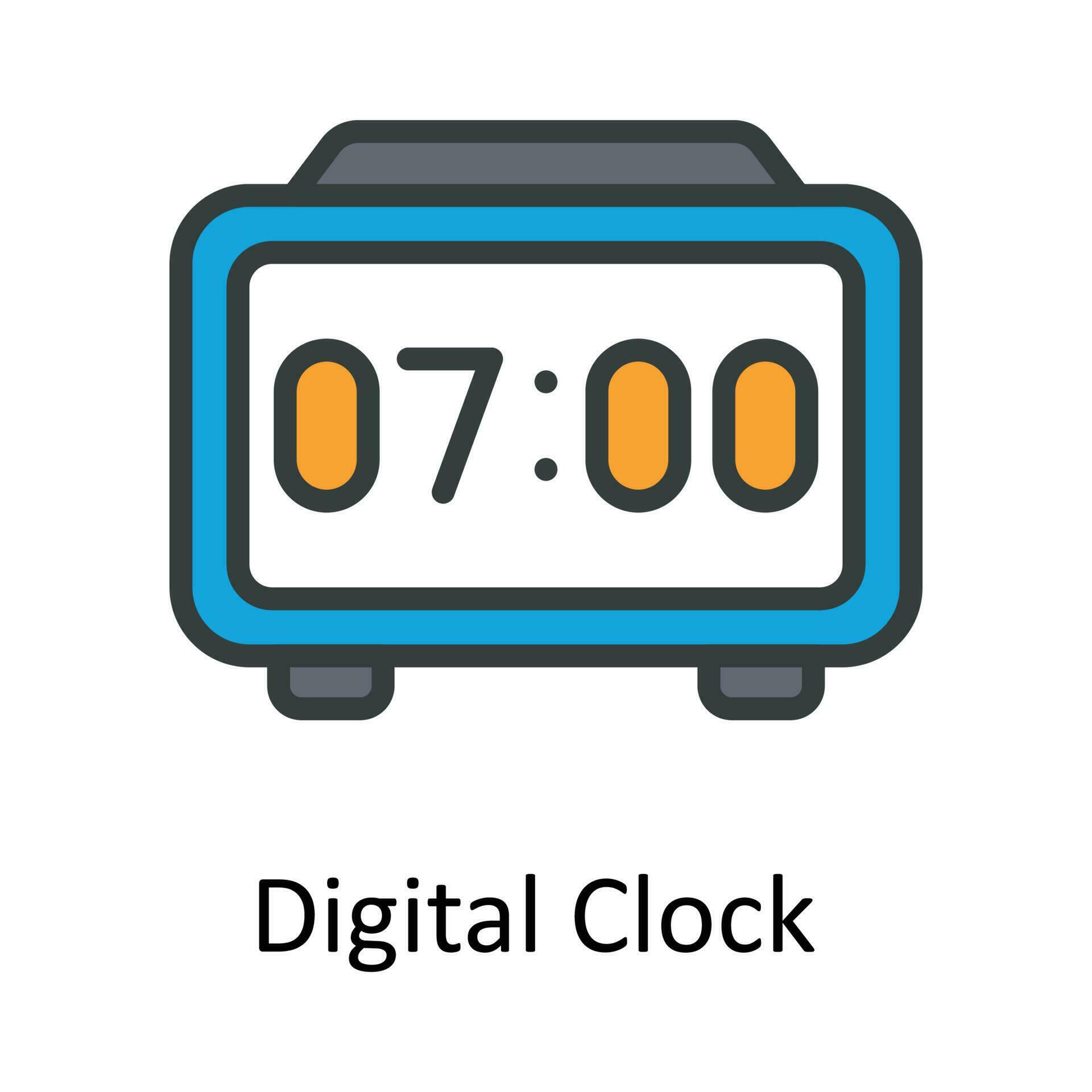 Digital Clock Vector Fill Outline Icon Design Illustration Time Management Symbol On White