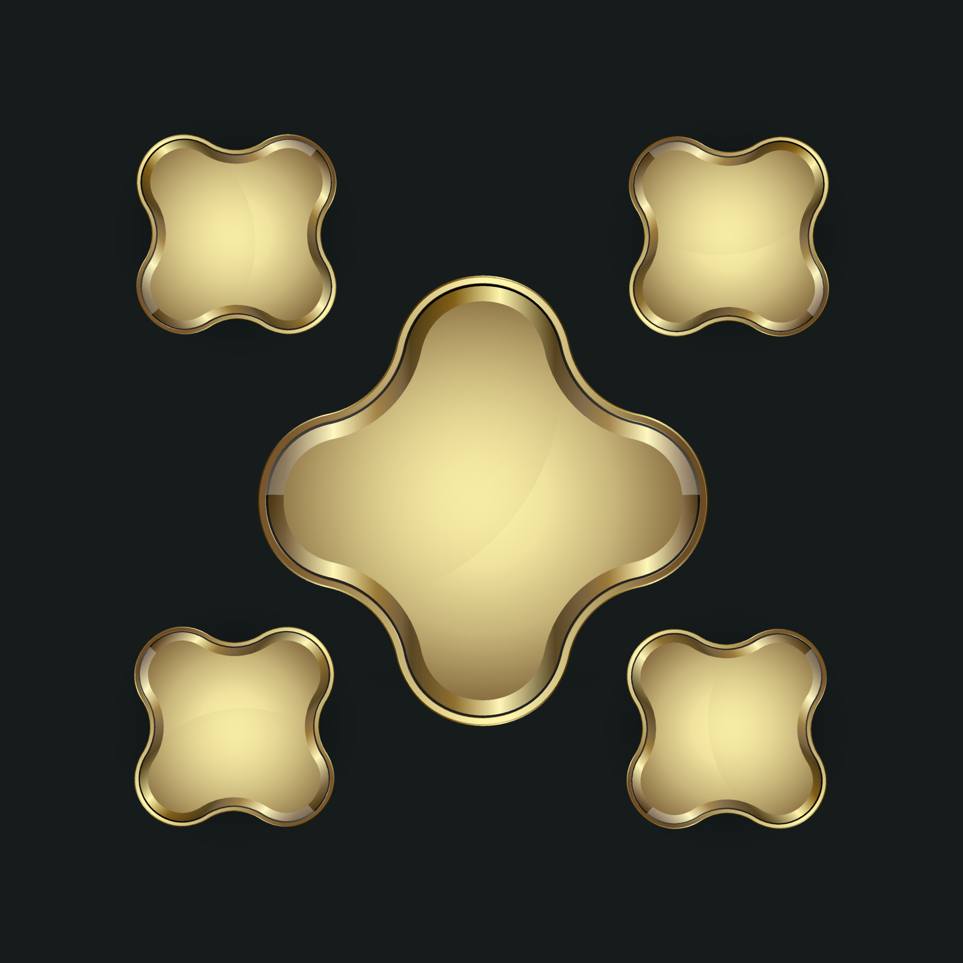 Five golden button design in shape with premium frame vector ...