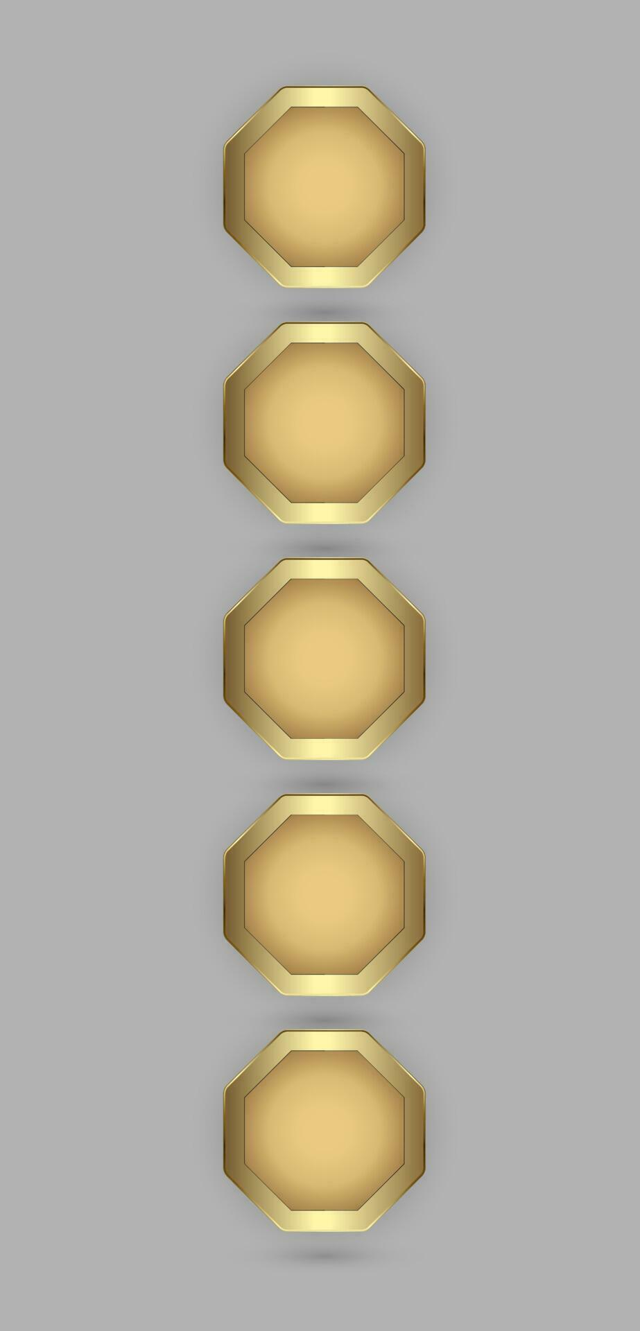FIVE hexagon buttons in 3d plate shape with golden frame vector illustration designs 24034928 ...