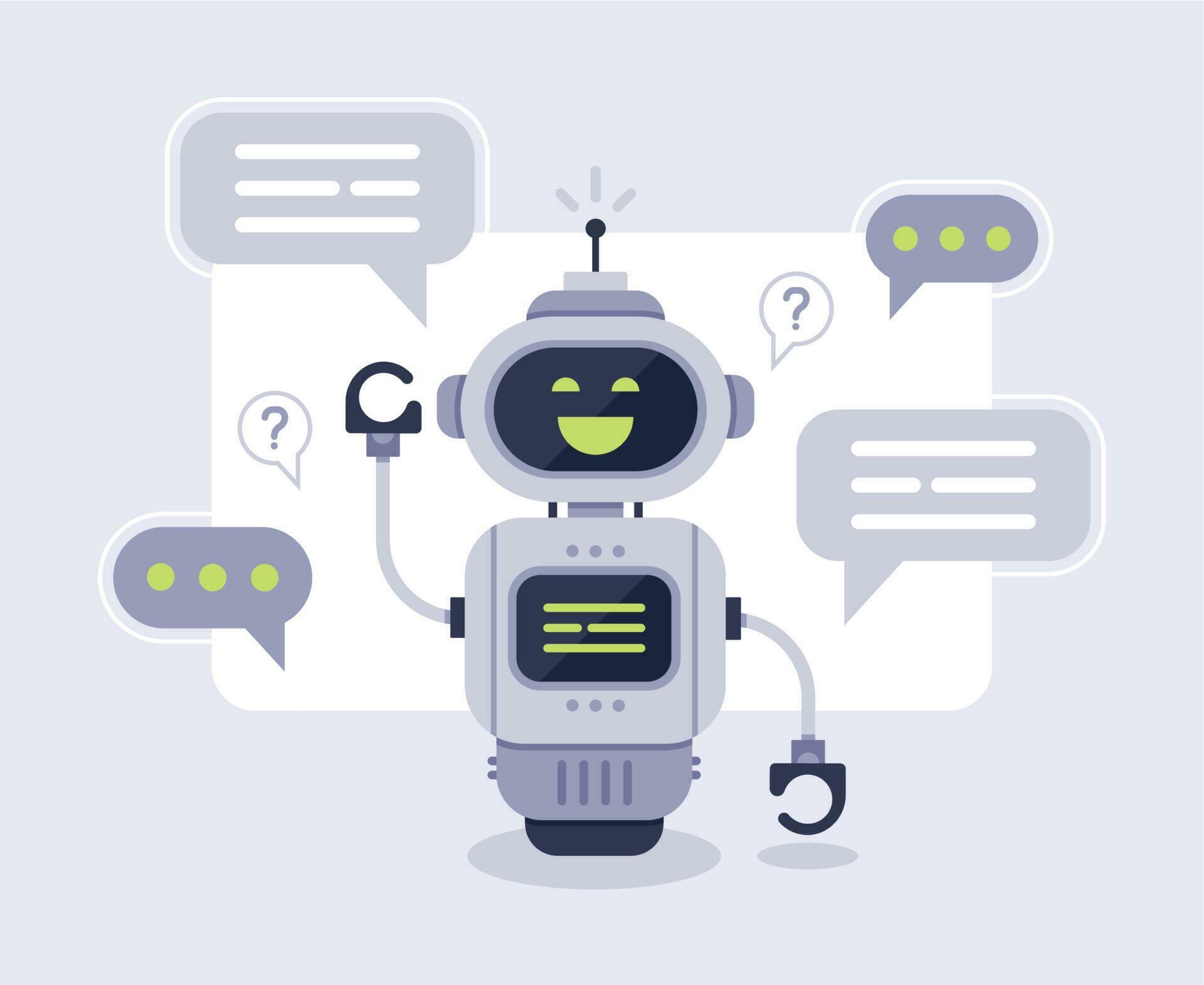 Chat bot messages. Smart chatbot assistant conversation, online customer support robot and ...
