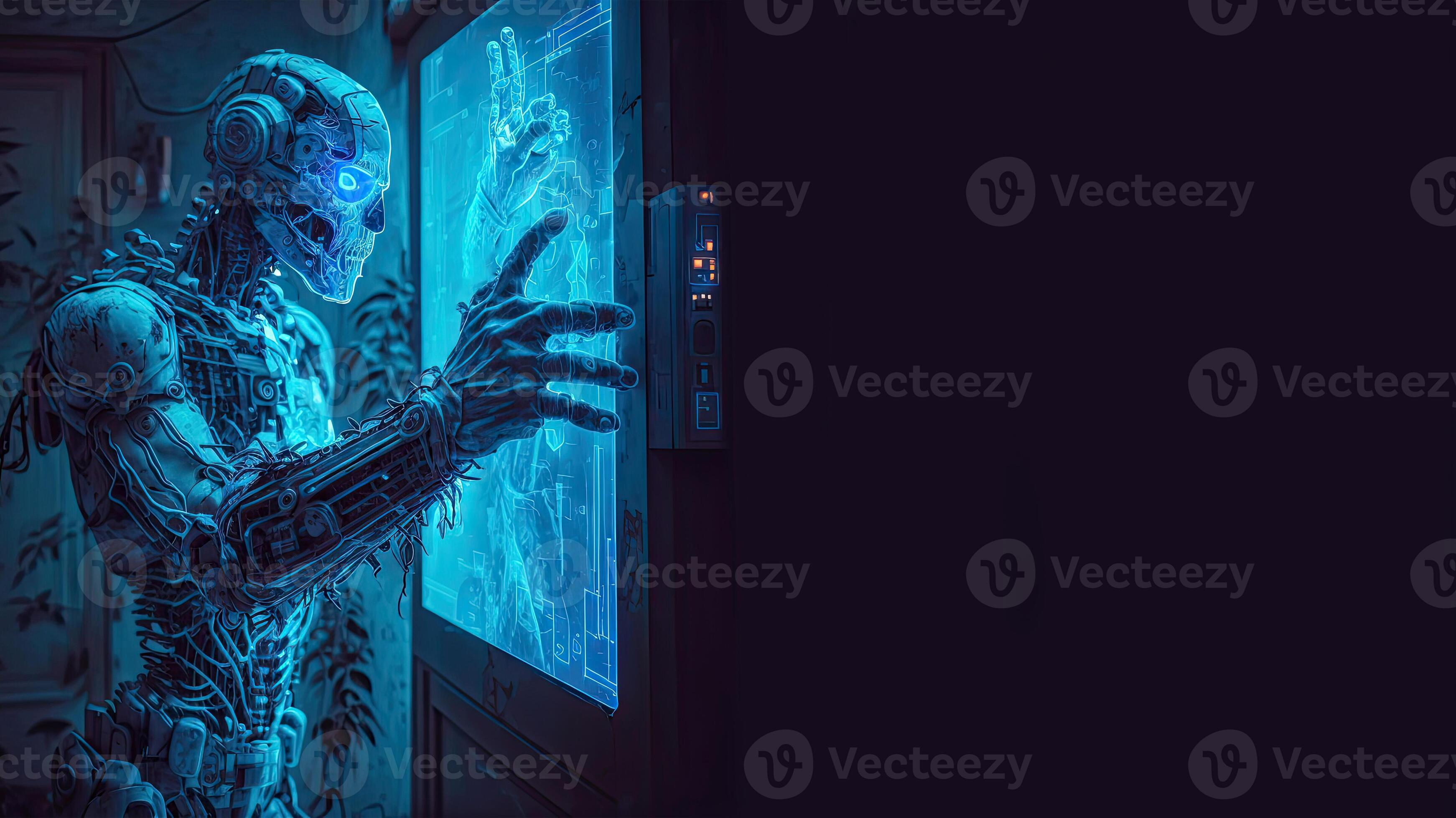 robot operando virtual interfaz y manipulando elementos con robótico ...