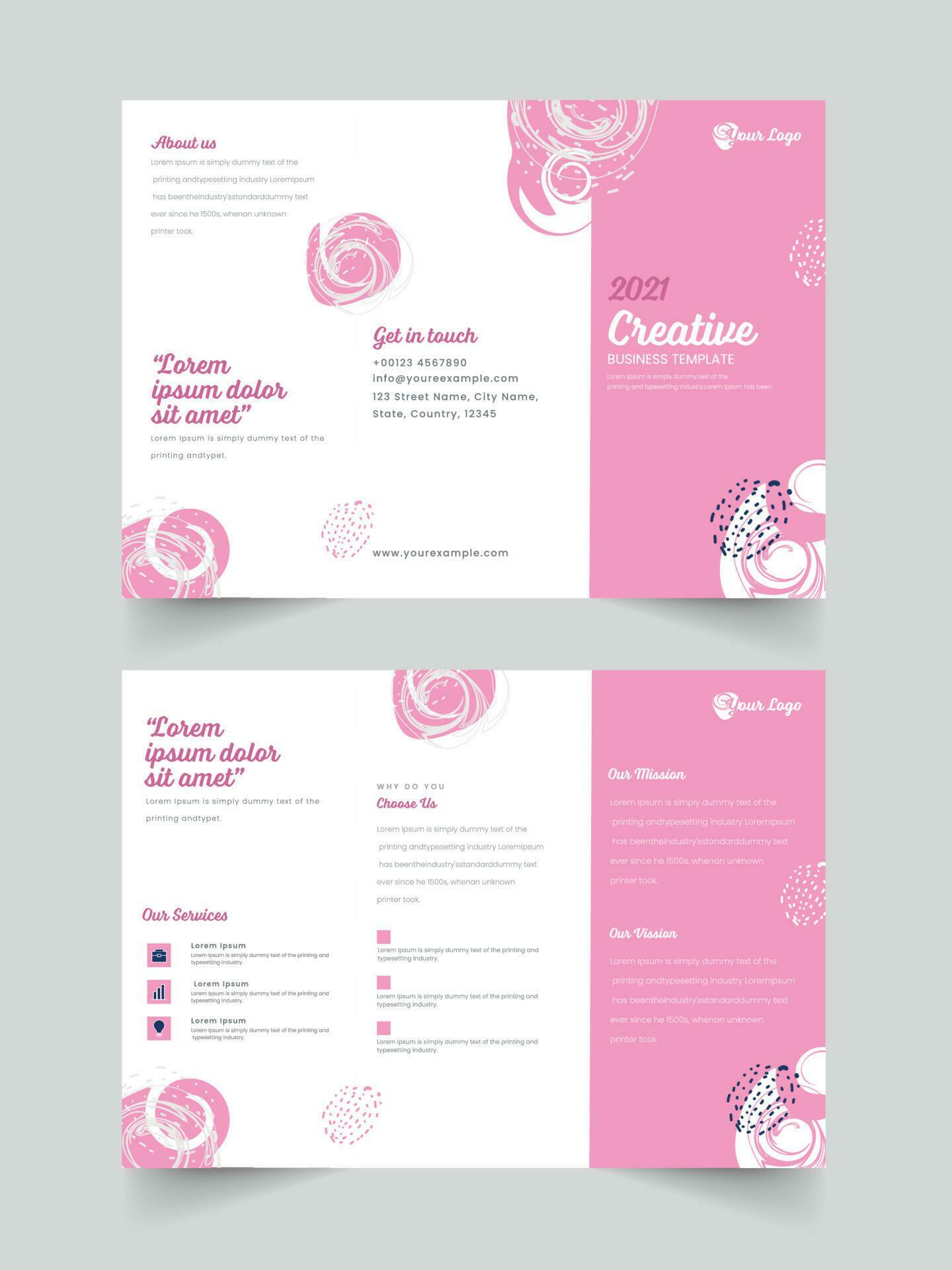 Front And Back View Brochure Template Design In Pink And White Color ...