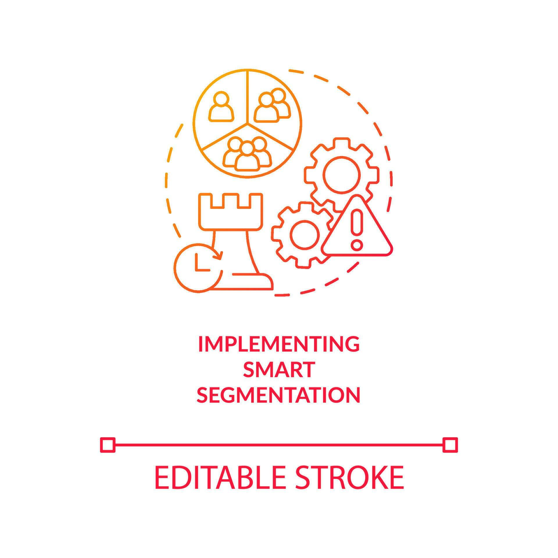 Implementing smart segmentation red gradient concept icon. Separate customers into groups ...