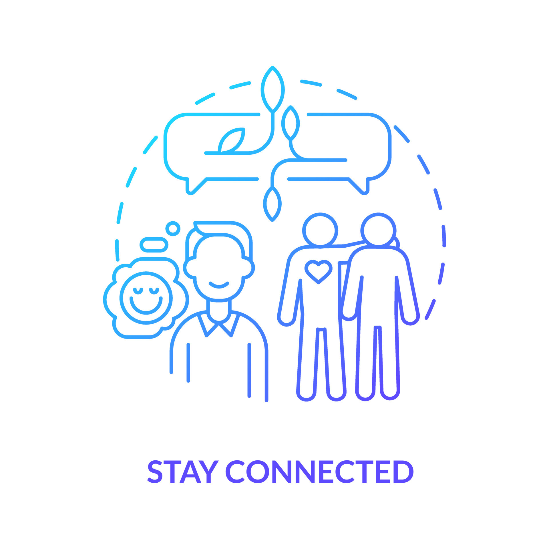 Stay connected blue gradient concept icon. Communicate with friends. Remote workplace wellbeing ...