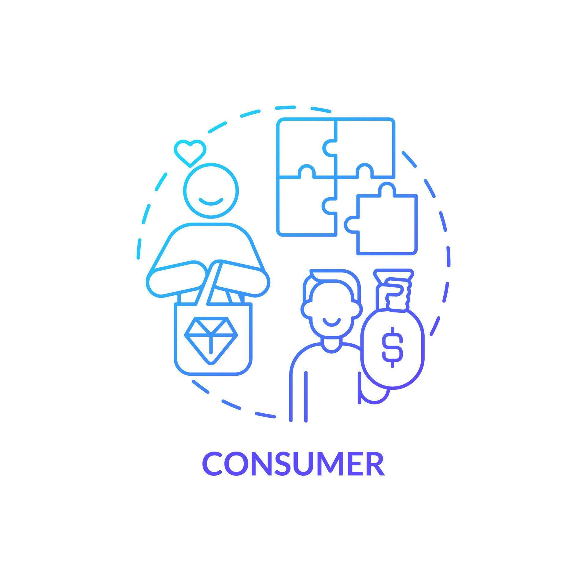 Consumer blue gradient concept icon. Relationship with products buyer. Party in affiliate ...