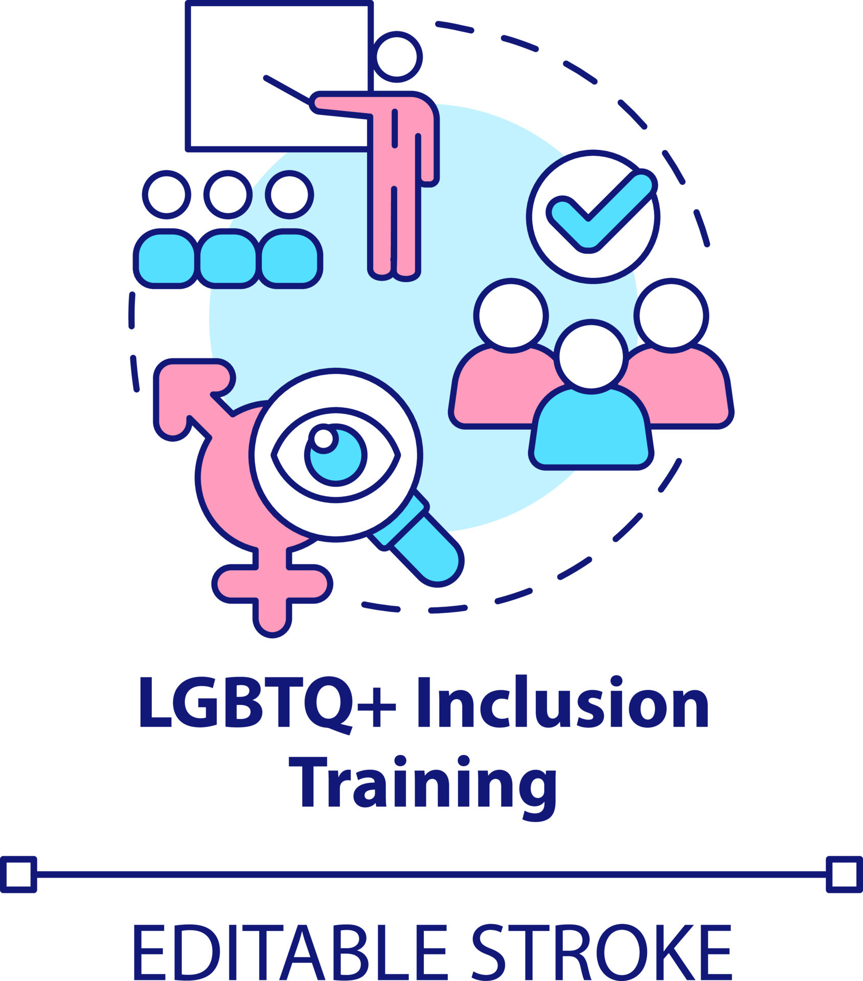 LGBTQ inclusion training concept icon. Creating comfortable workplace abstract idea thin line ...