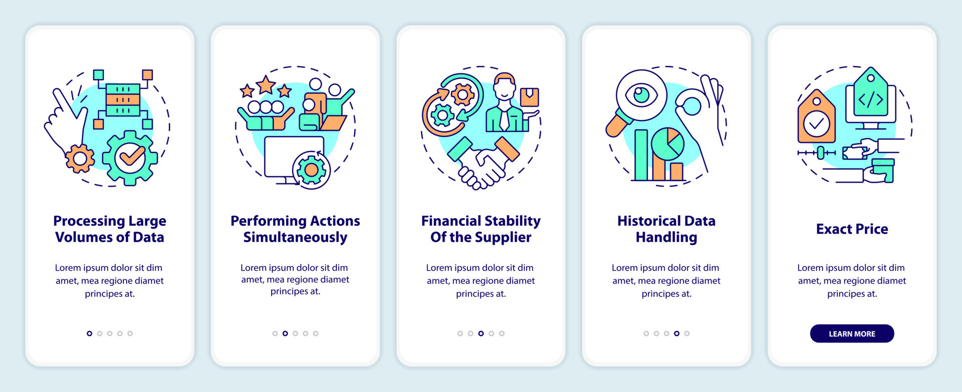 Aspects For Assess Business Tools Onboarding Mobile App Screen Iot Walkthrough 5 Steps Editable