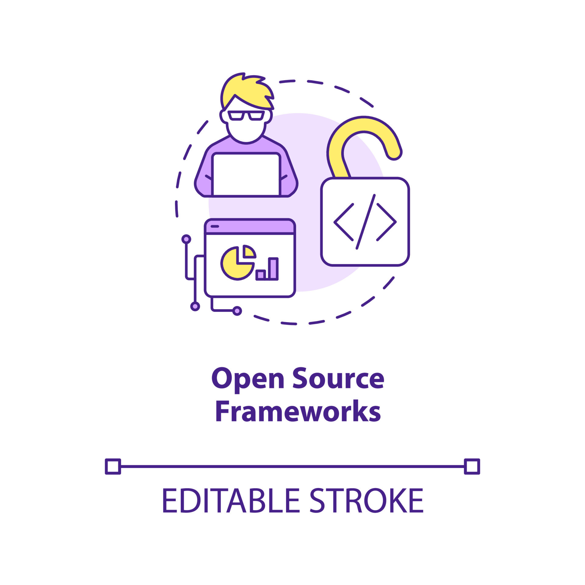 Open source frameworks concept icon. Digital technology. Web development trend abstract idea ...