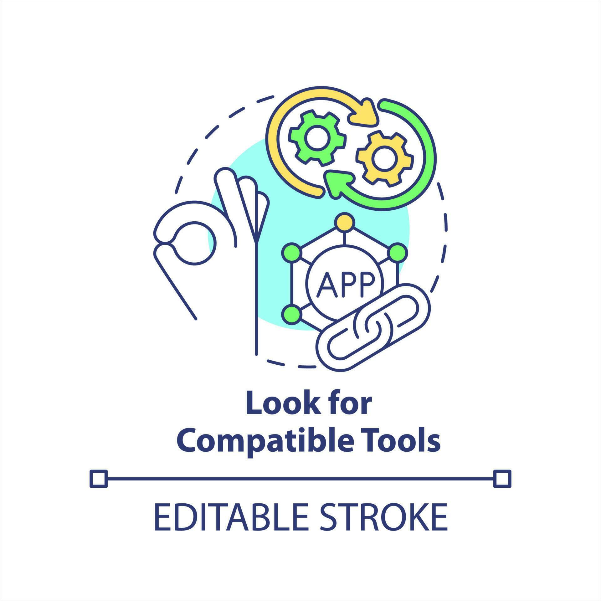 Look for compatible tools concept icon. Choose right software. Optimize work process abstract ...