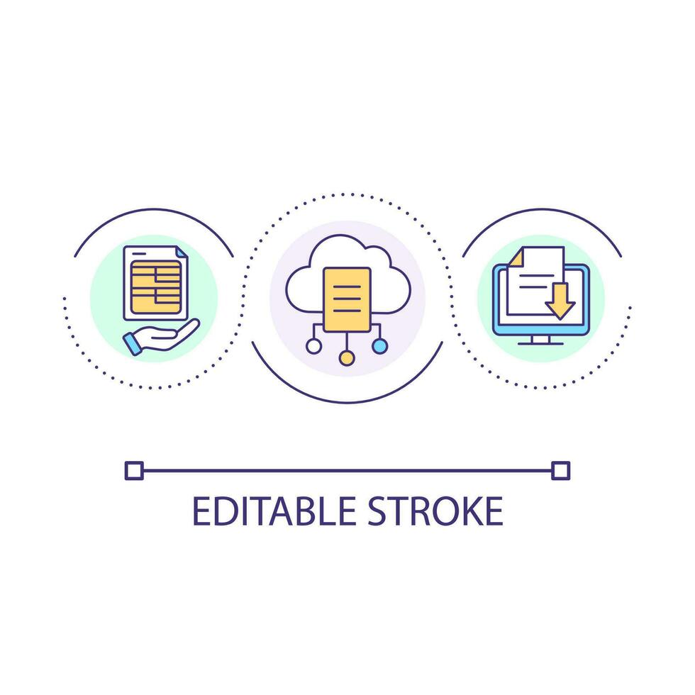 Cloud storage of information loop concept icon. Database on virtual server. Paperwork ...