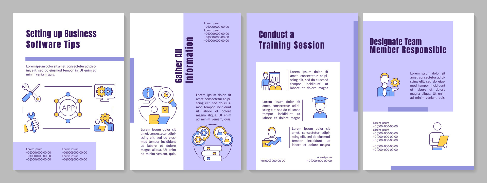 Setting Up Business Software Tips Purple Brochure Template Development Leaflet Design With