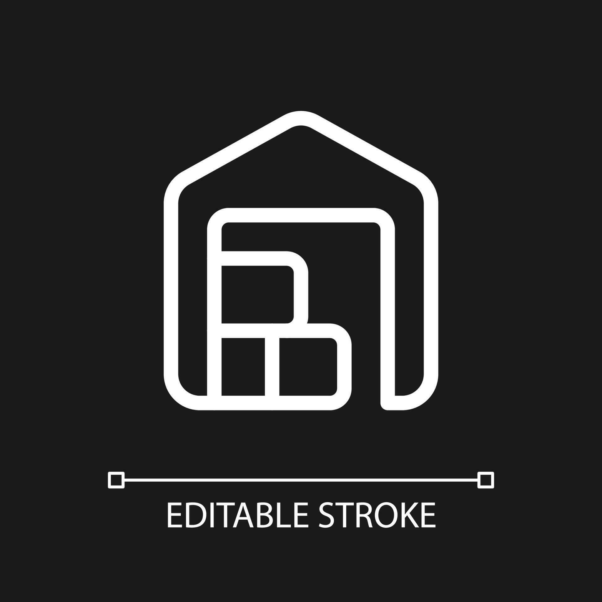 Warehouse pixel perfect white linear ui icon for dark theme. Postal storehouse. Vector line ...