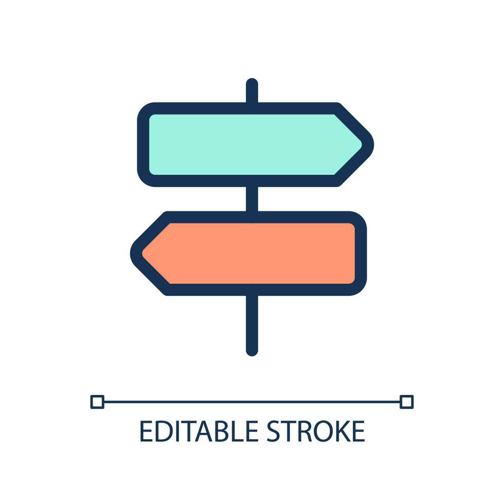 Signposts pointing in different directions pixel perfect RGB color ui icon. Simple filled line ...