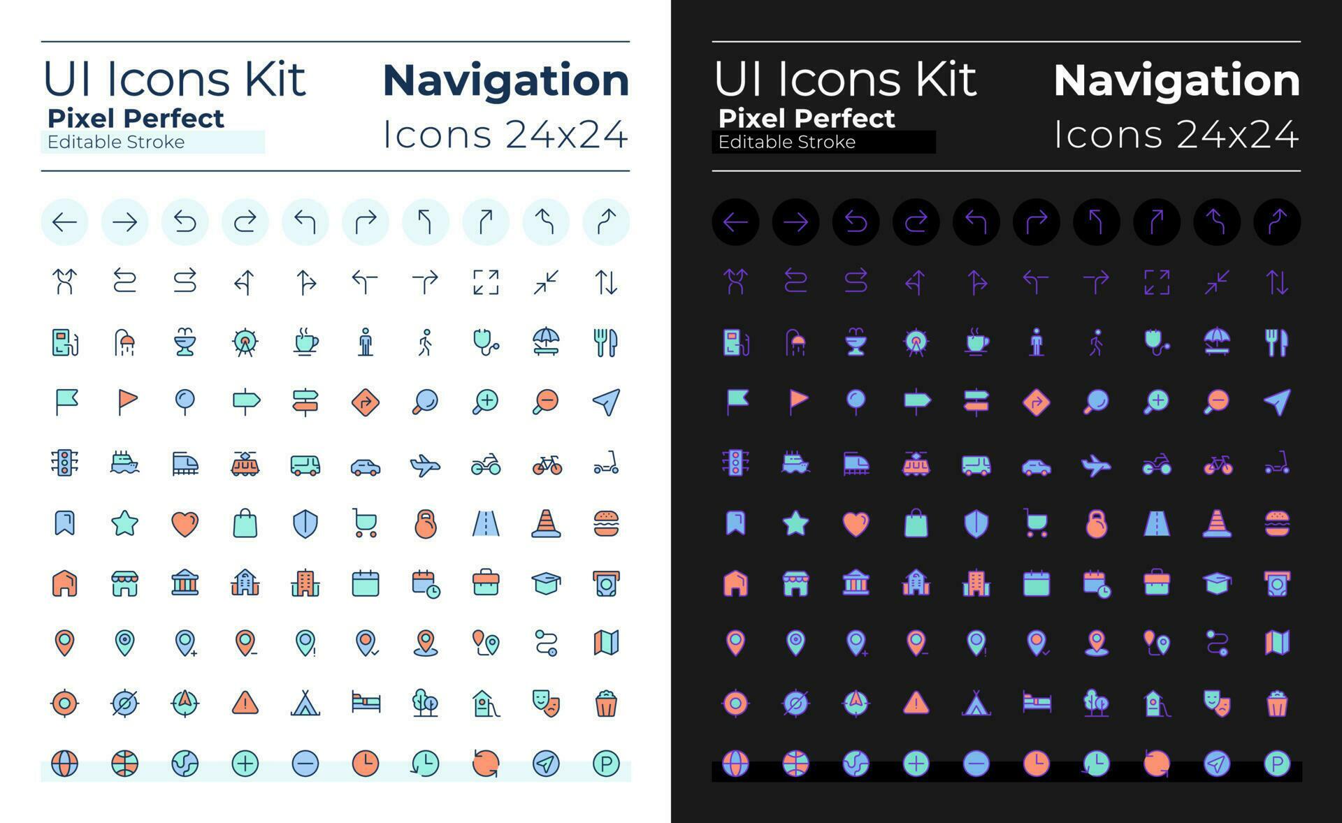 Gps And Navigation Pixel Perfect Rgb Color Ui Icons Set For Dark Light Mode Location Gui Ux