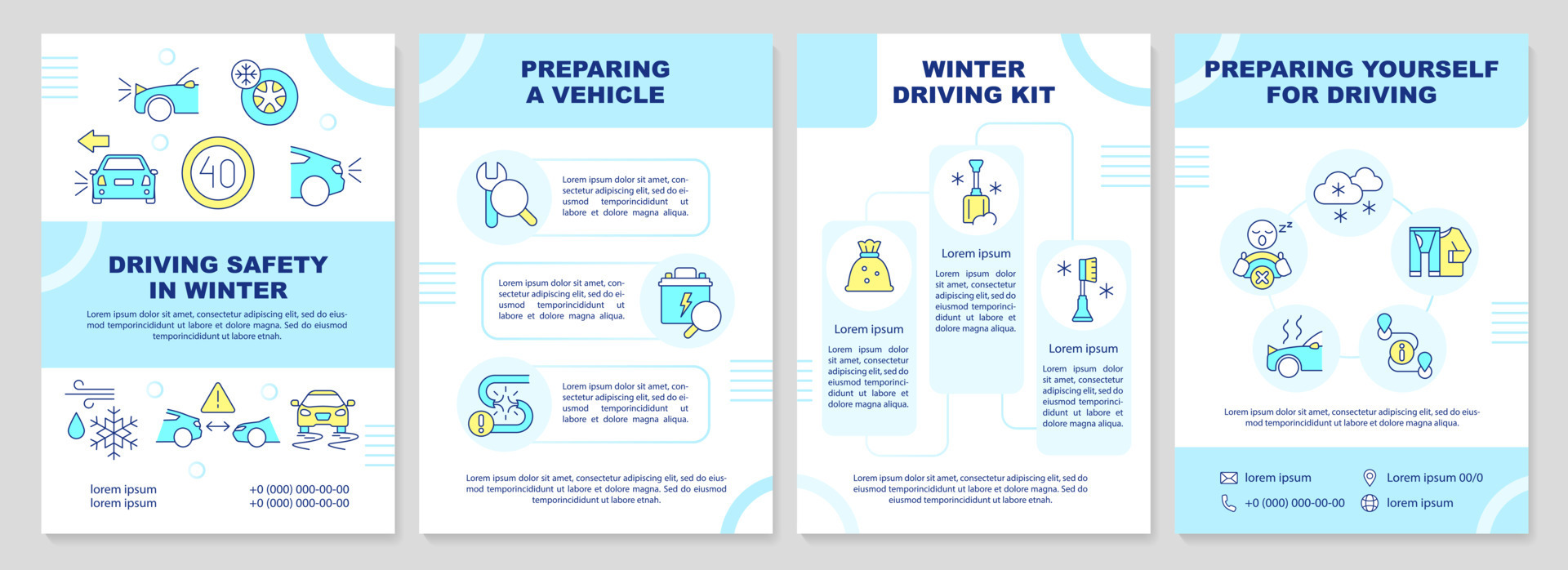 Wintertime driving safety rules brochure template. Leaflet design with ...