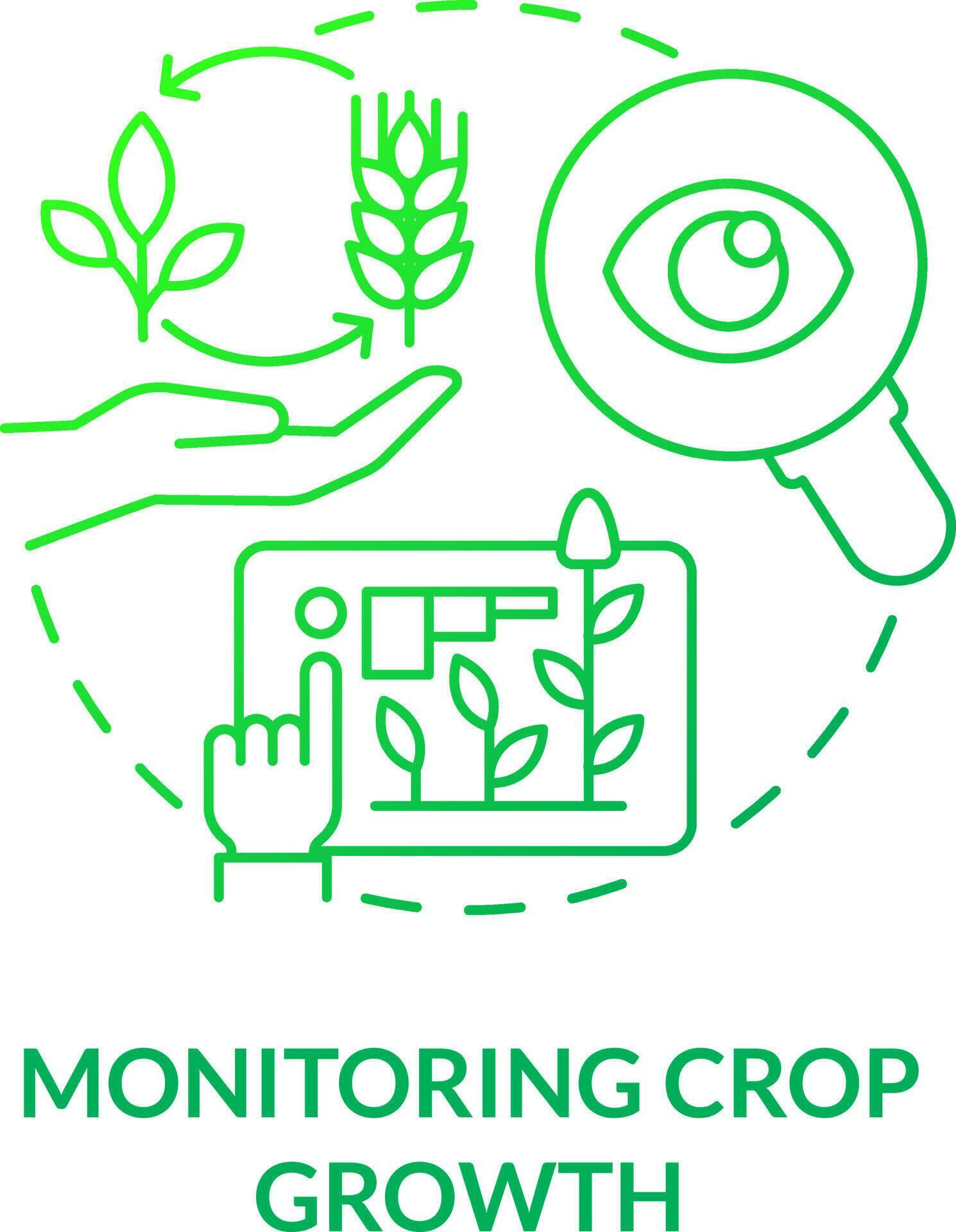Monitoring crop growth green gradient concept icon. Observe progress ... Monitoring crop growth green gradient concept icon. Observe progress ...