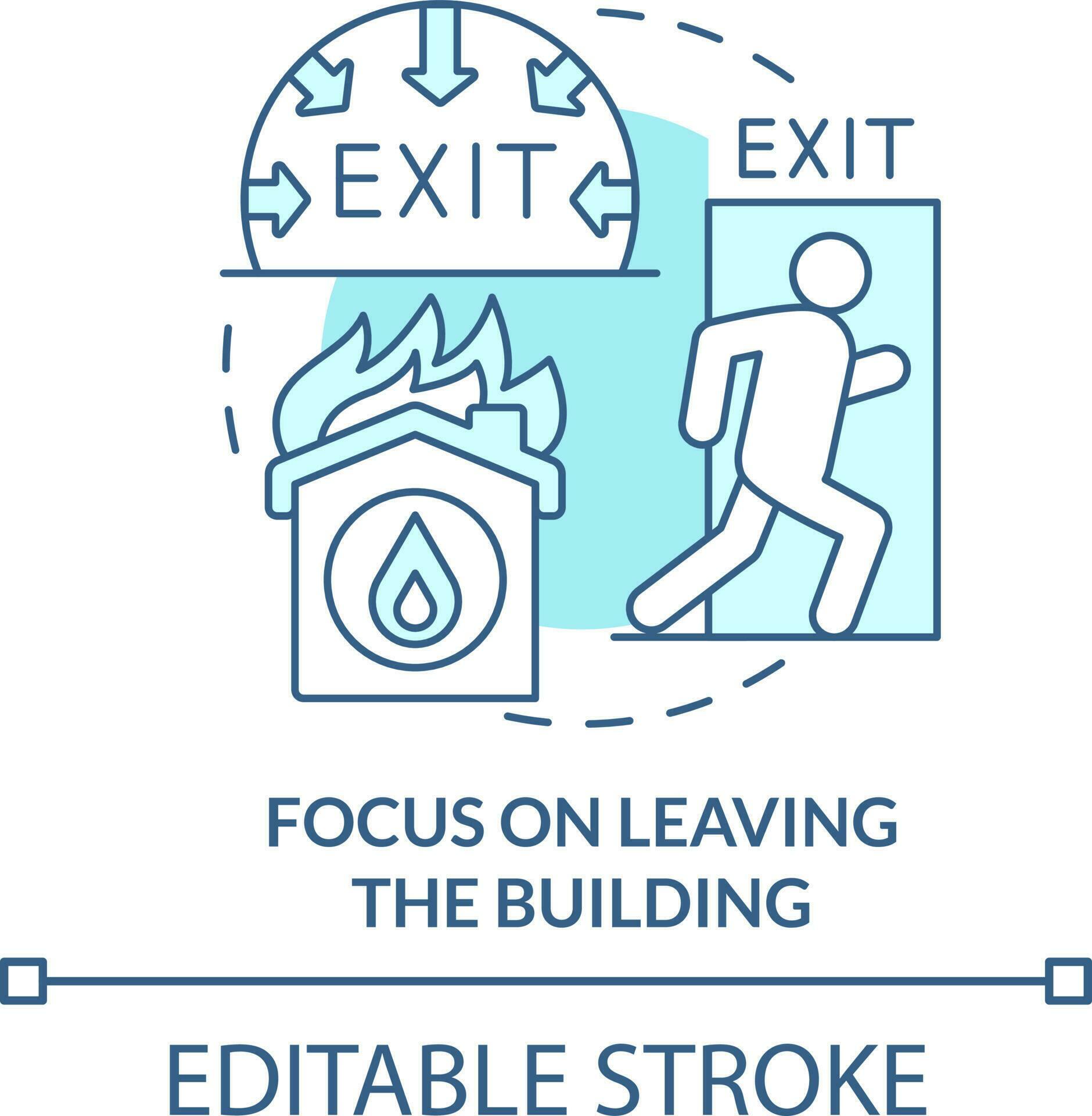 Focus on leaving building turquoise concept icon. Survive fire abstract idea thin line ...