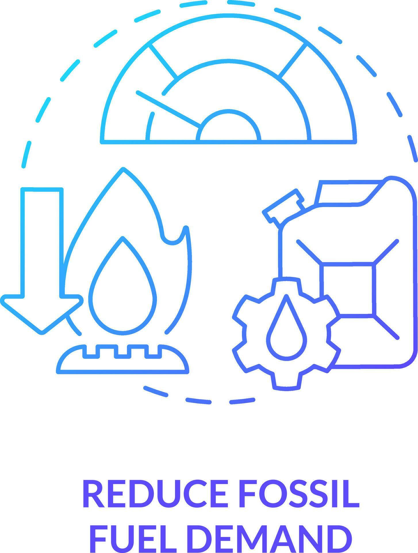 Reduce fossil fuel demand blue gradient concept icon. Net zero practice. Carbon removal strategy ...