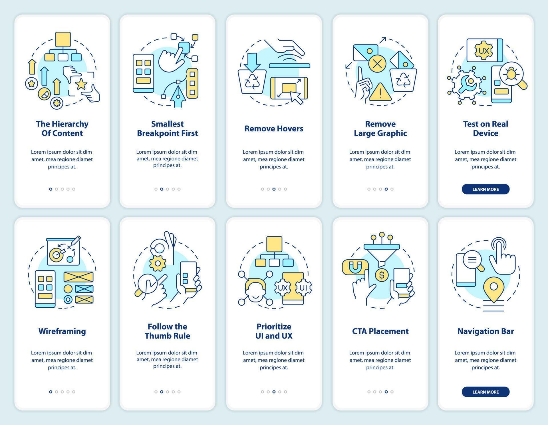 Mobile First Design Onboarding Mobile App Screen Set Walkthrough 5 Steps Editable Graphic