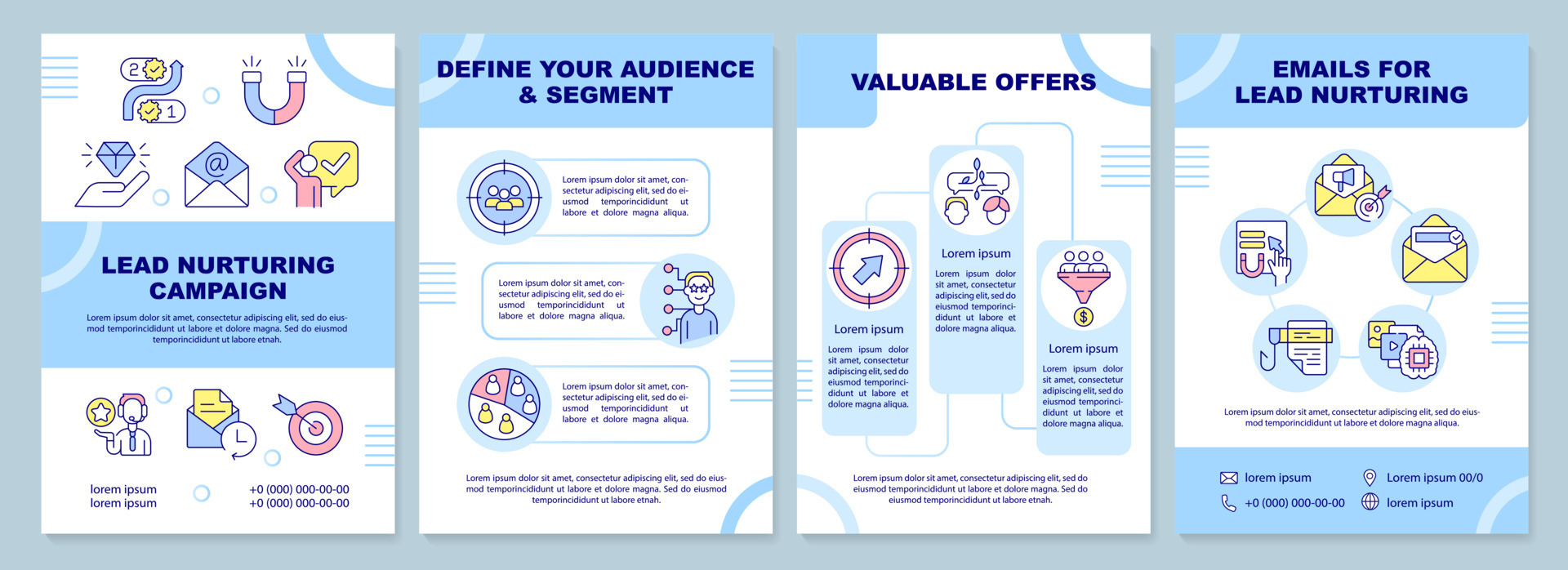 Lead nurturing campaign blue brochure template. Promotion. Leaflet ...