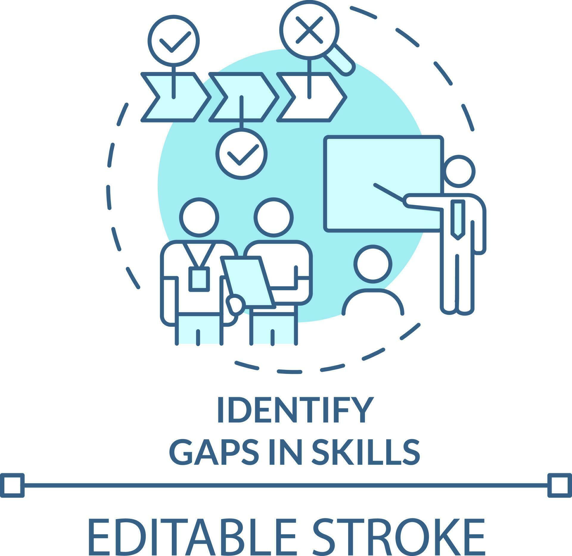 Identify gaps in skills turquoise concept icon. Mentoring relationship ...