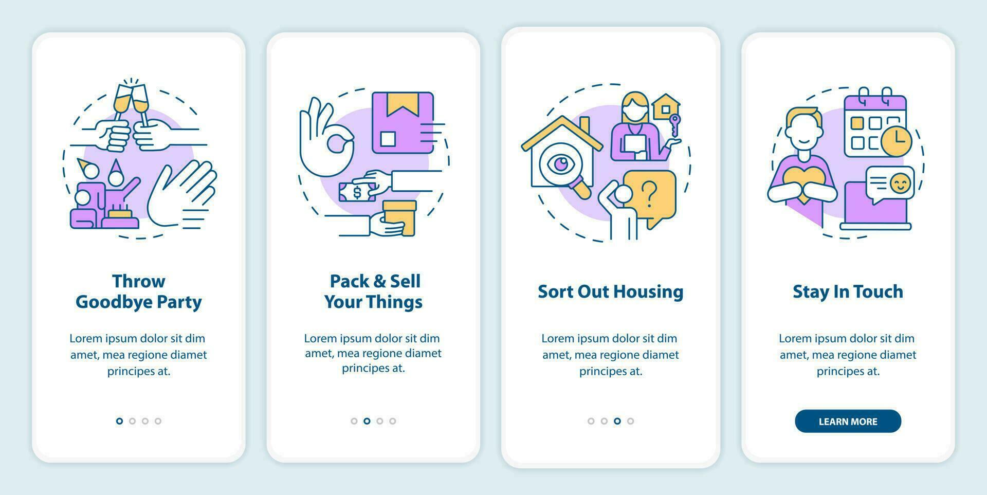Prepare To Live Abroad Advices Onboarding Mobile App Screen Migrate Walkthrough 4 Steps