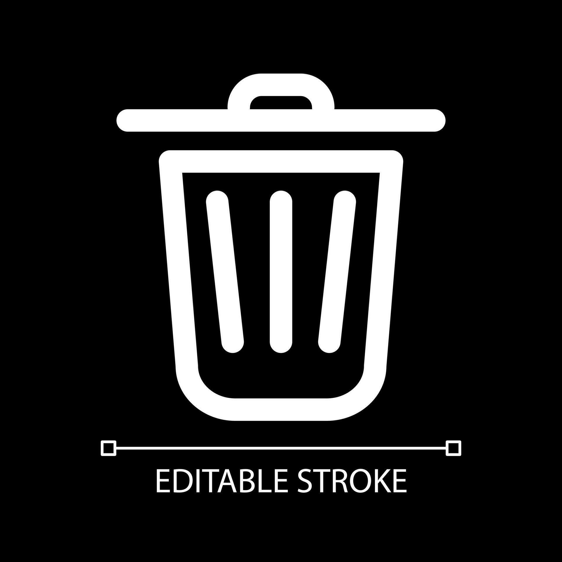 Delete white linear ui icon for dark theme. Erase digital file. Multimedia player control ...