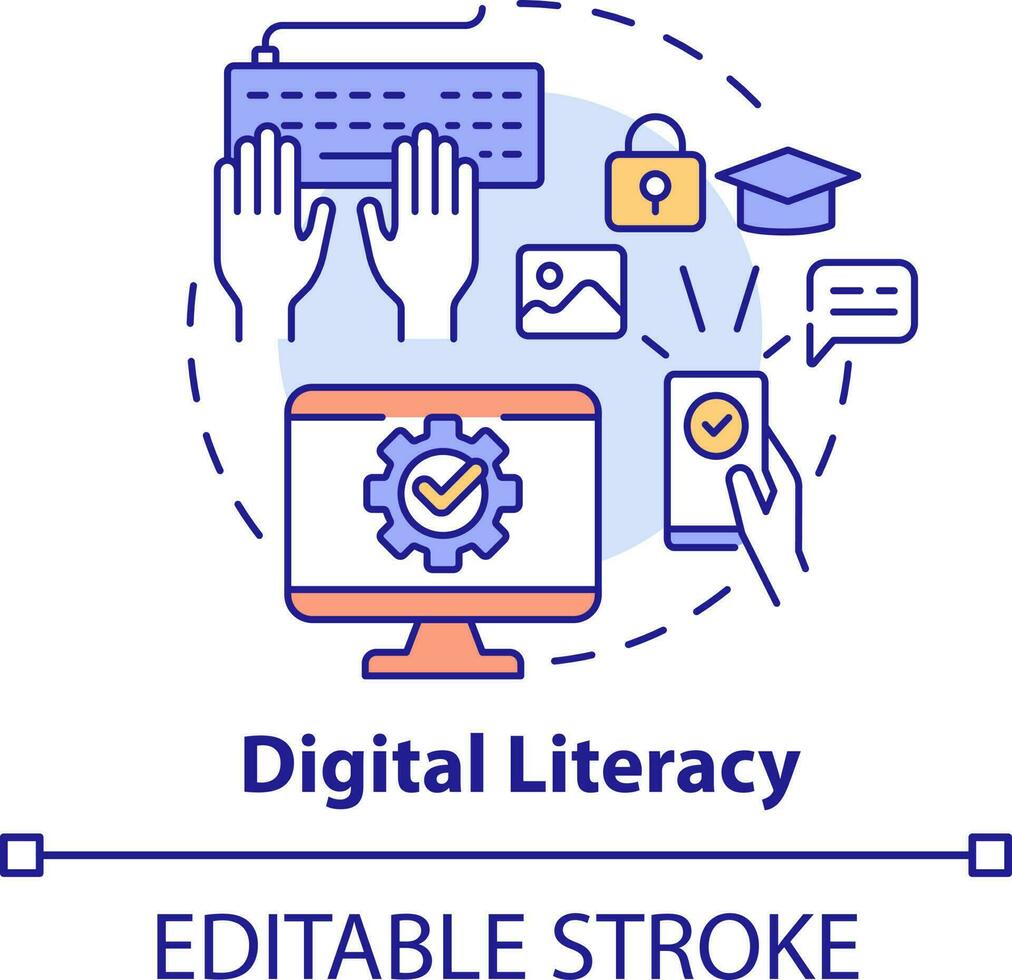 Digital literacy concept icon. Important life skill abstract idea thin line illustration ...