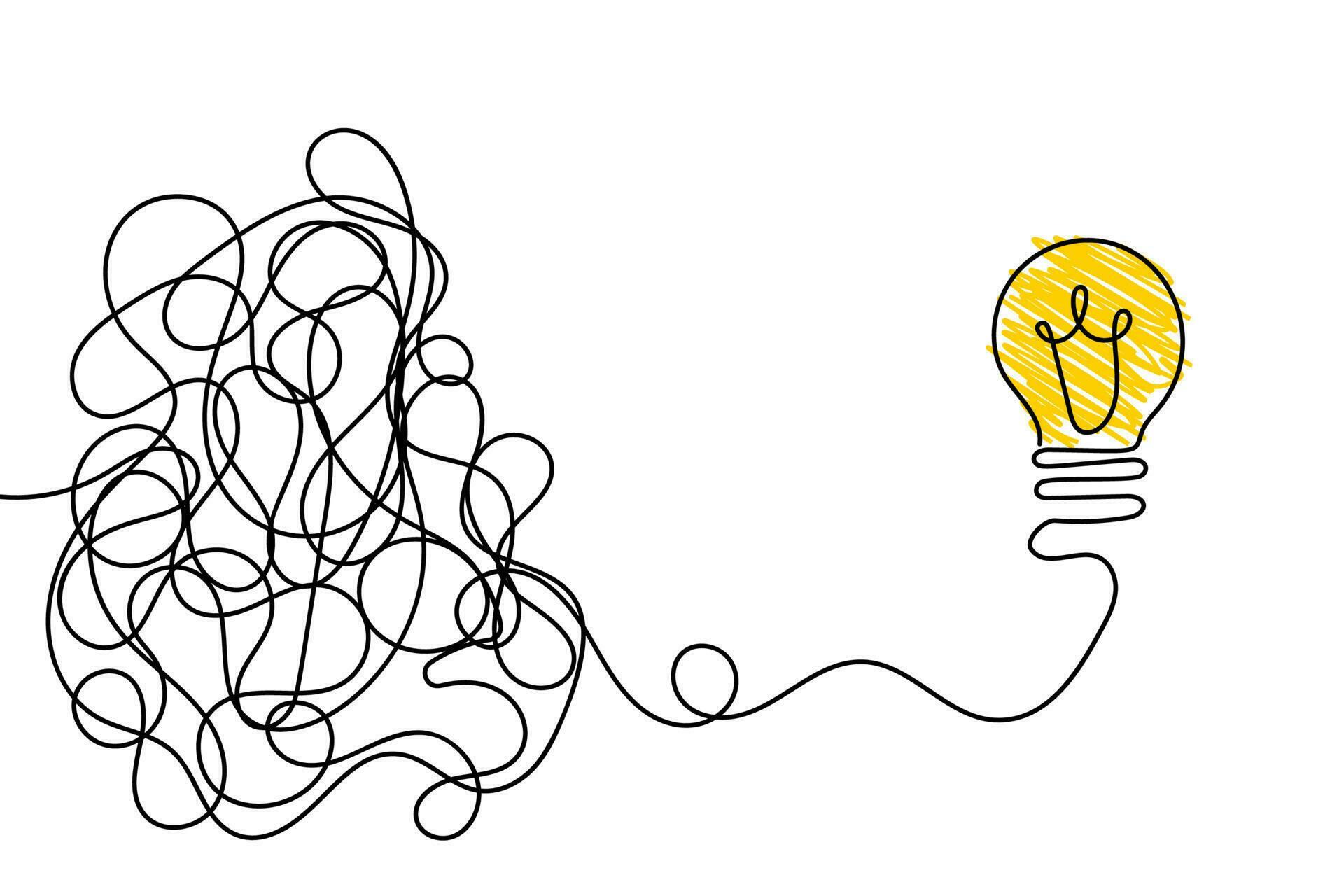 Lightbulb With Tangled Lines Problem Solving And Brainstorming Idea 0916