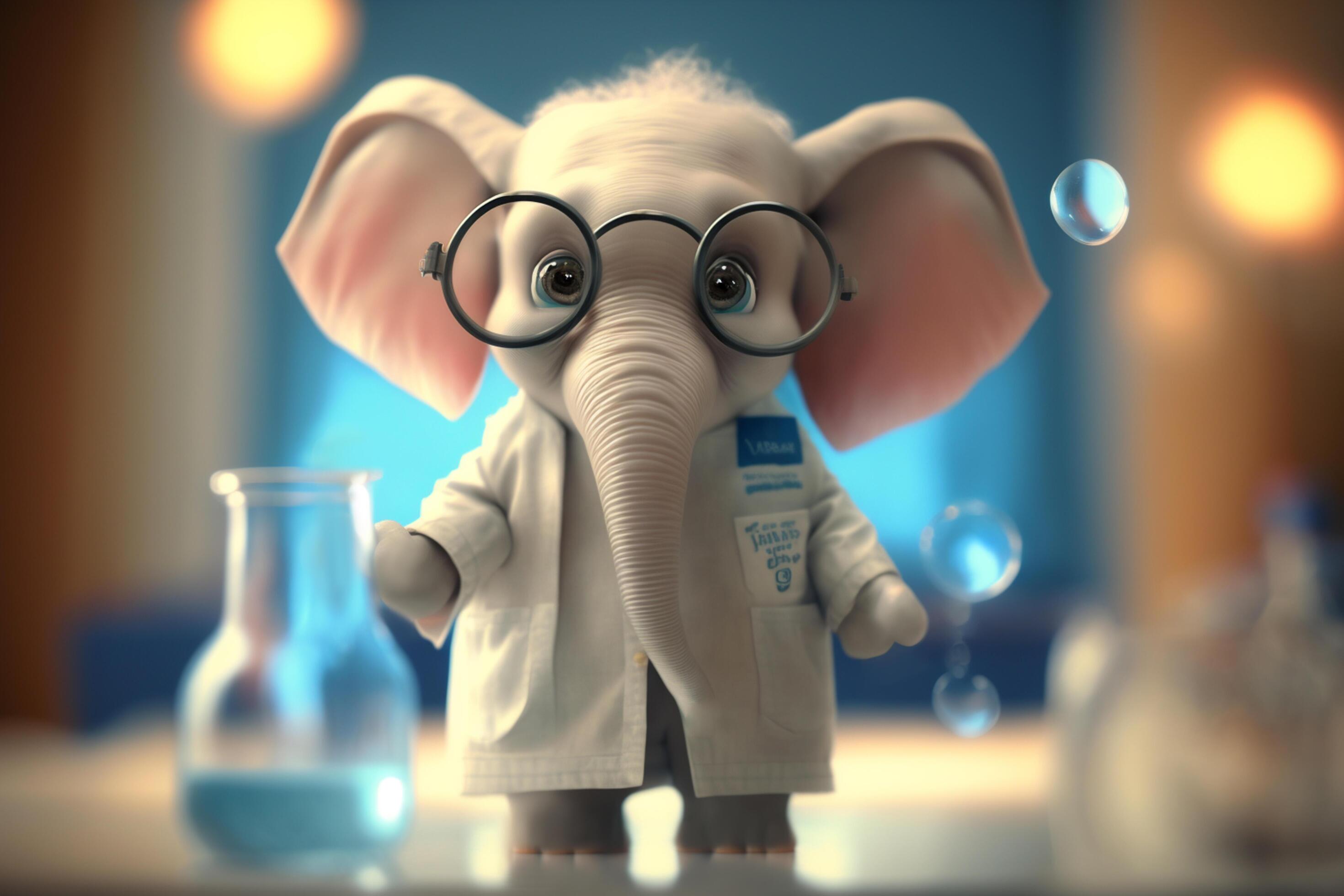 The Funny Little Elephant Scientist in a Lab Coat Experimenting with ...