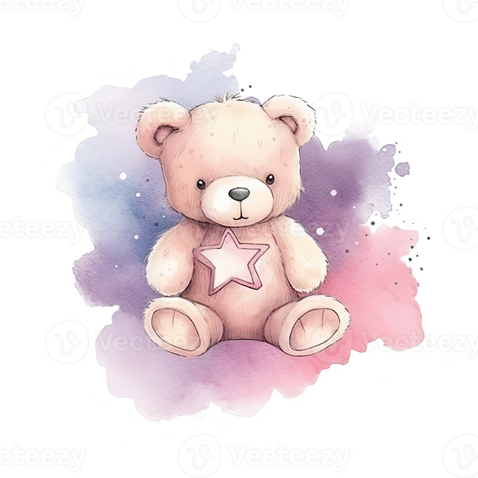 Cute watercolor teddy bear. Illustration 24073481 PNG