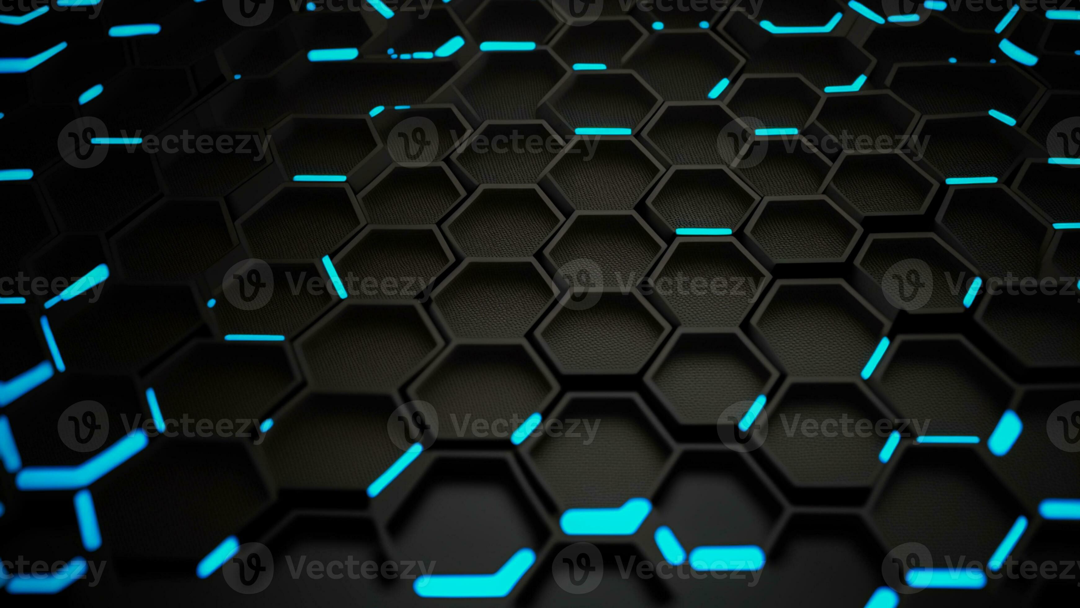 3D Render, Black Abstract Hexagonal Background With Cyan Neon Lights. 24074359 Stock Photo at ...