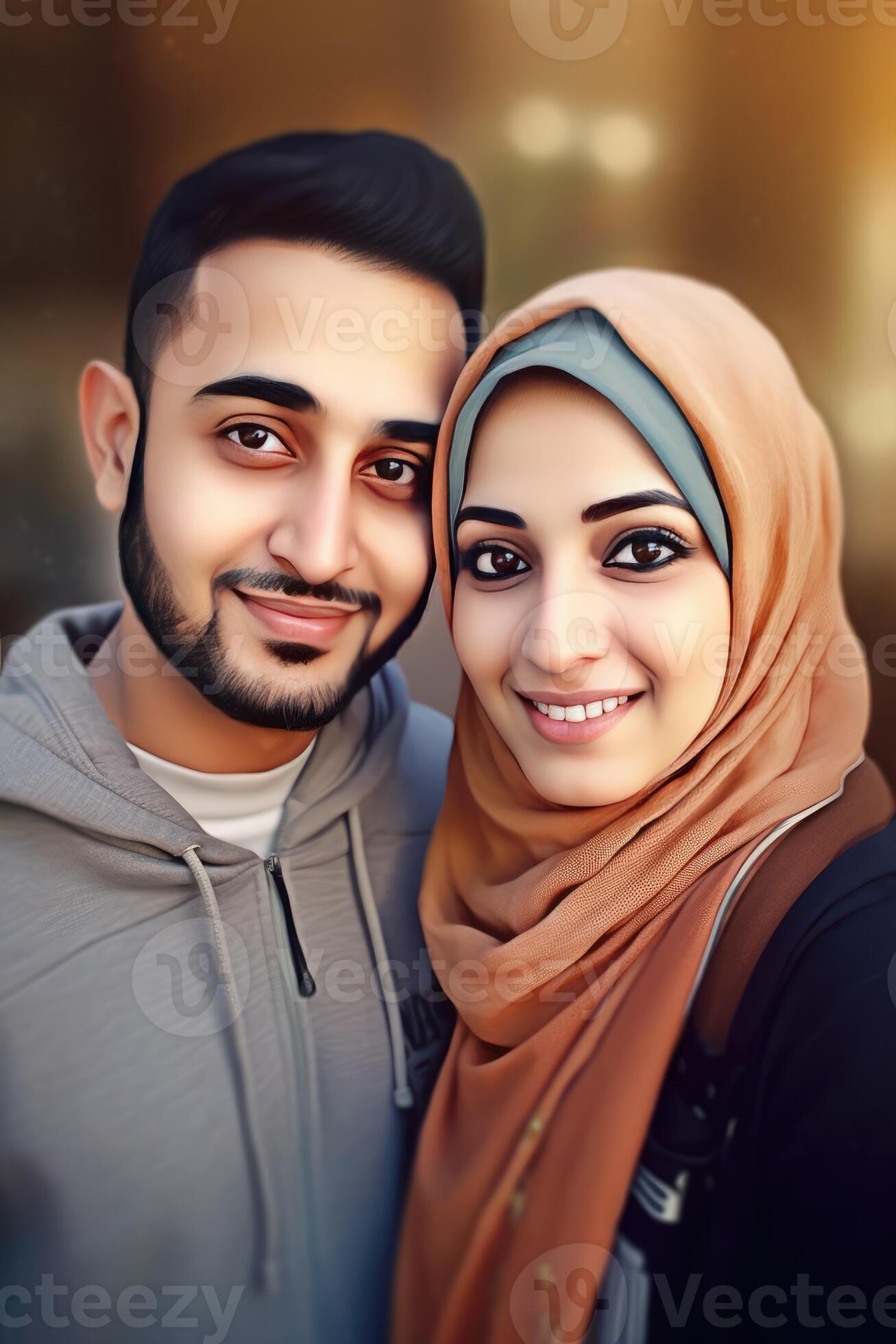 Realistic Portrait of Smiley Young Muslim Couple, Actual Image ...