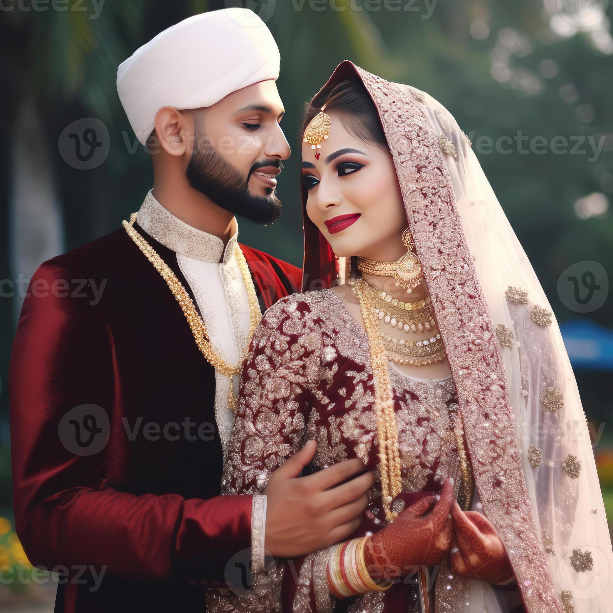 Romantic Indian Muslim Wedding Couple Character, Digital Illustration ...