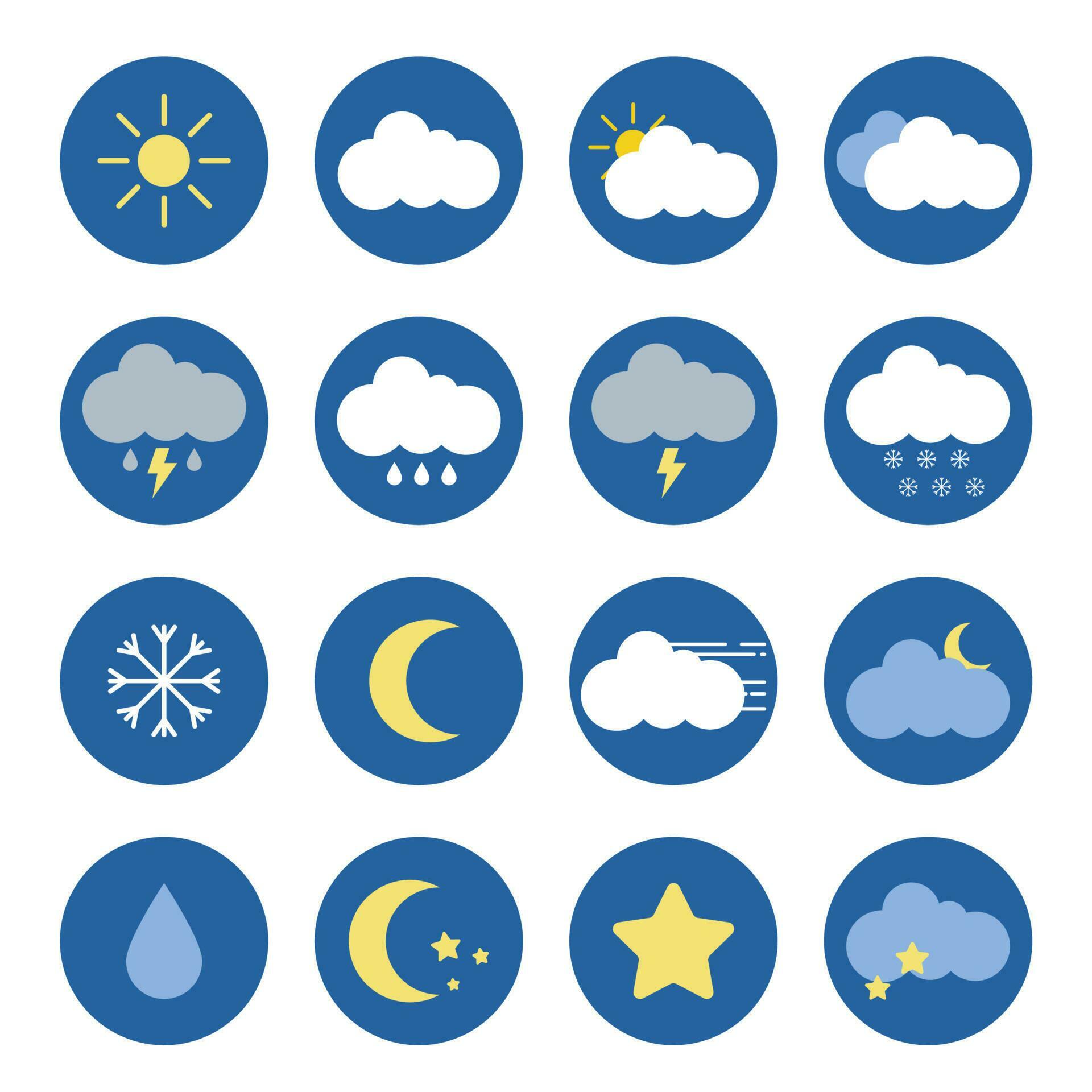Weather icons, simple icons, moon, sun, snow, cloud, rain, stars ...