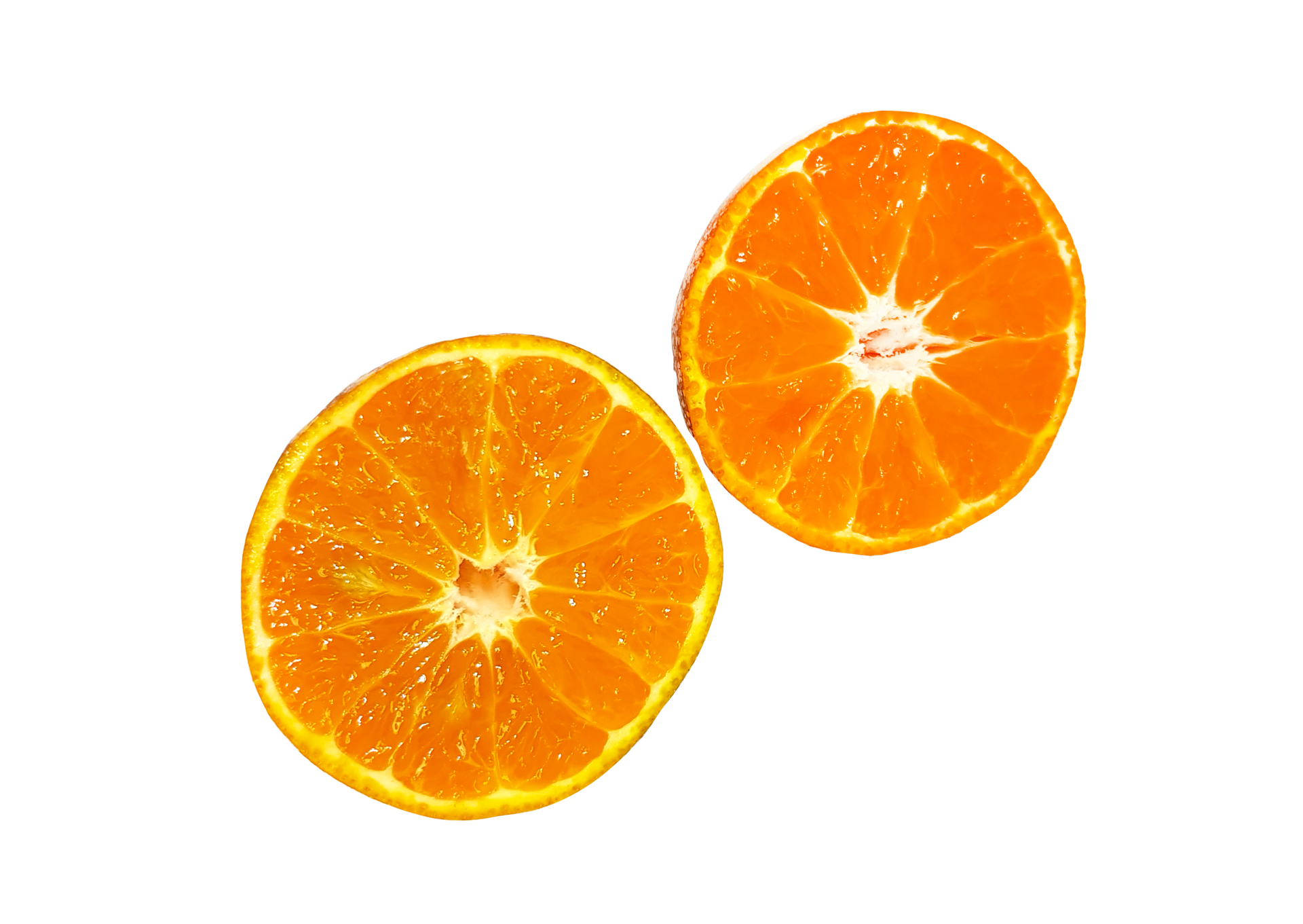 Two half piece slice of fresh orange isolated on transparent background with clipping path ...