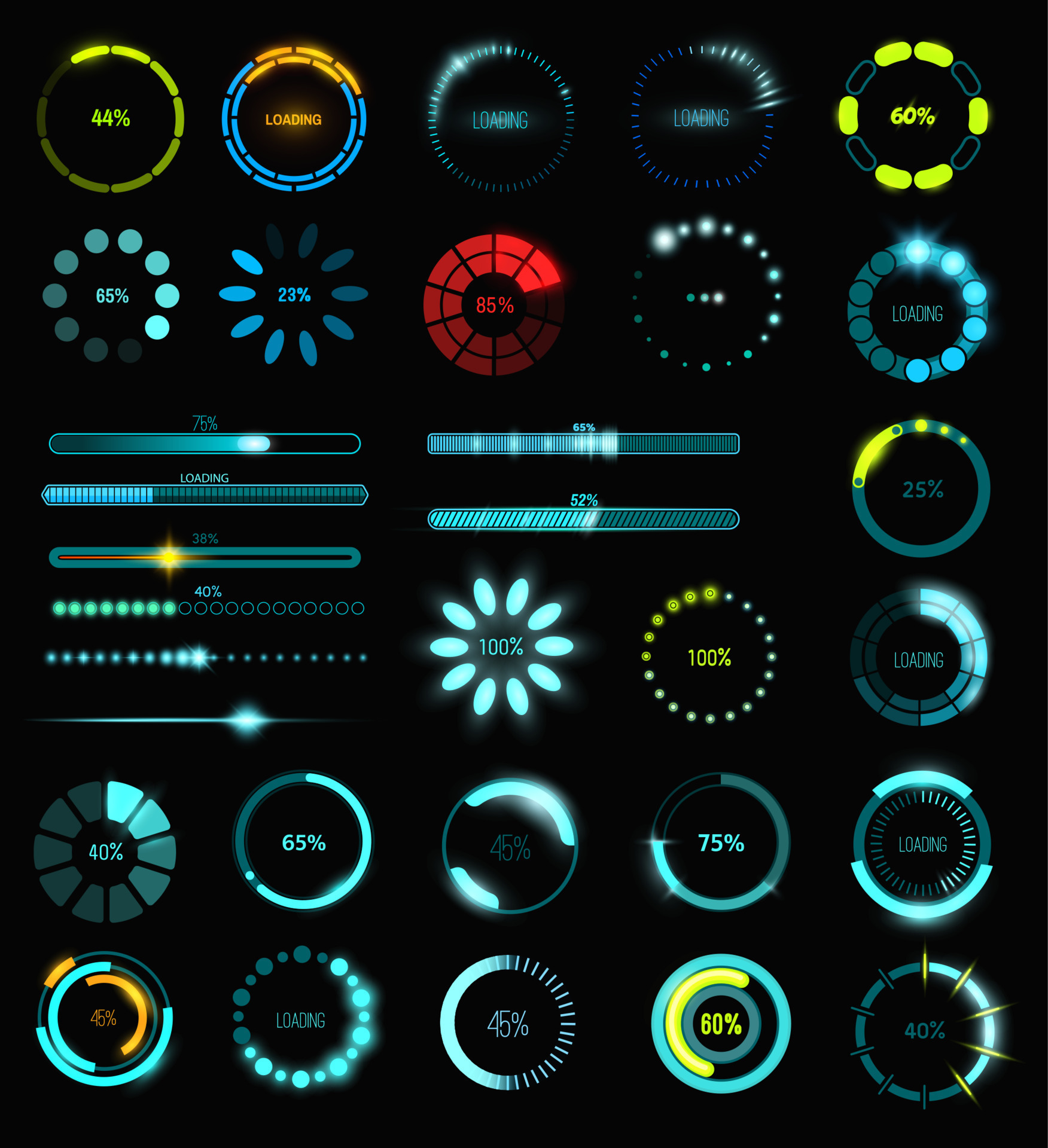 Loading Process And Status Bar Icons HUD Interface 24081208 Vector Art loading-process-and-status-bar-icons-hud-interface-24081208-vector-art