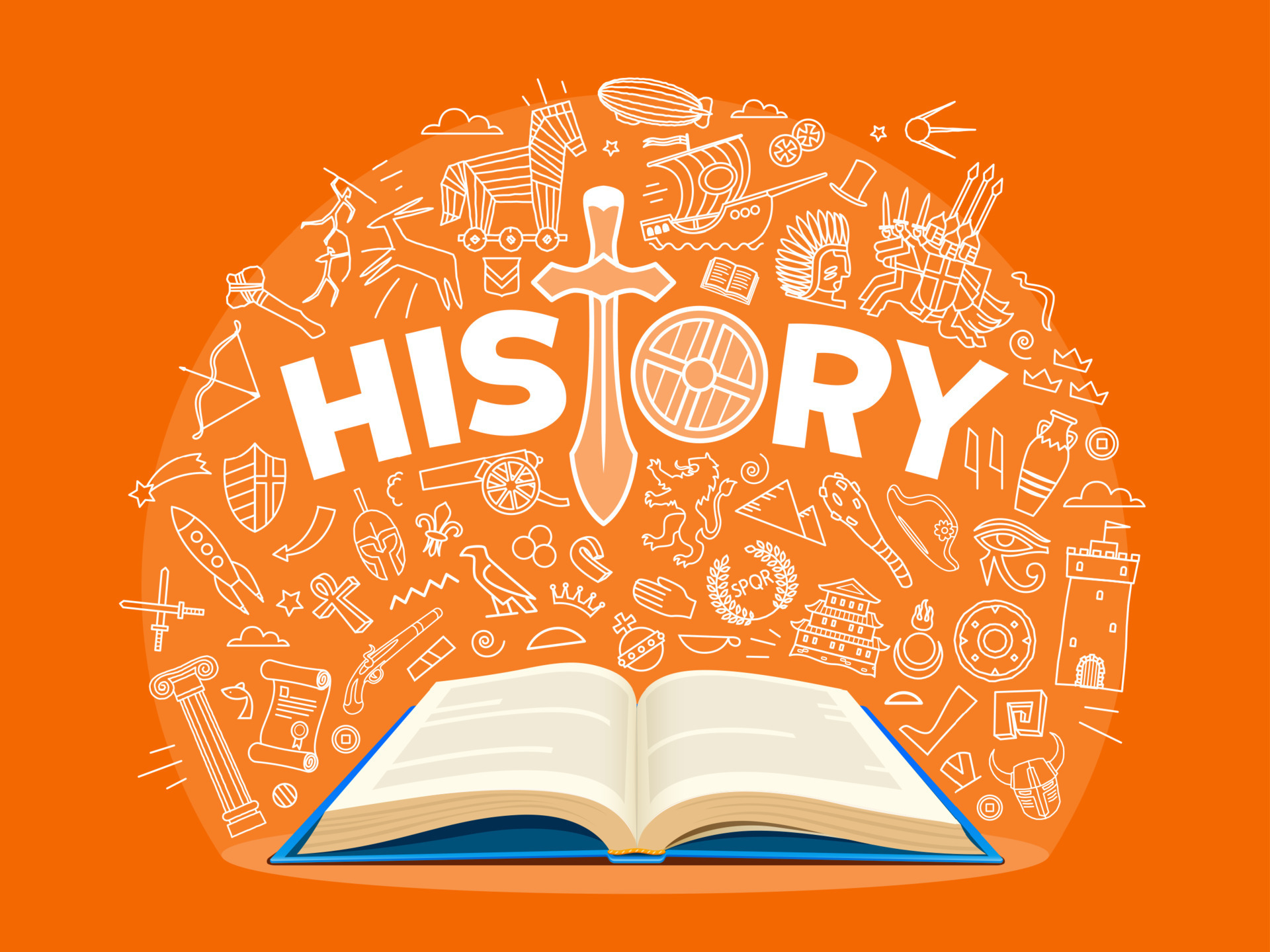 History textbook, outline science school symbols 24081223 Vector Art at Vecteezy