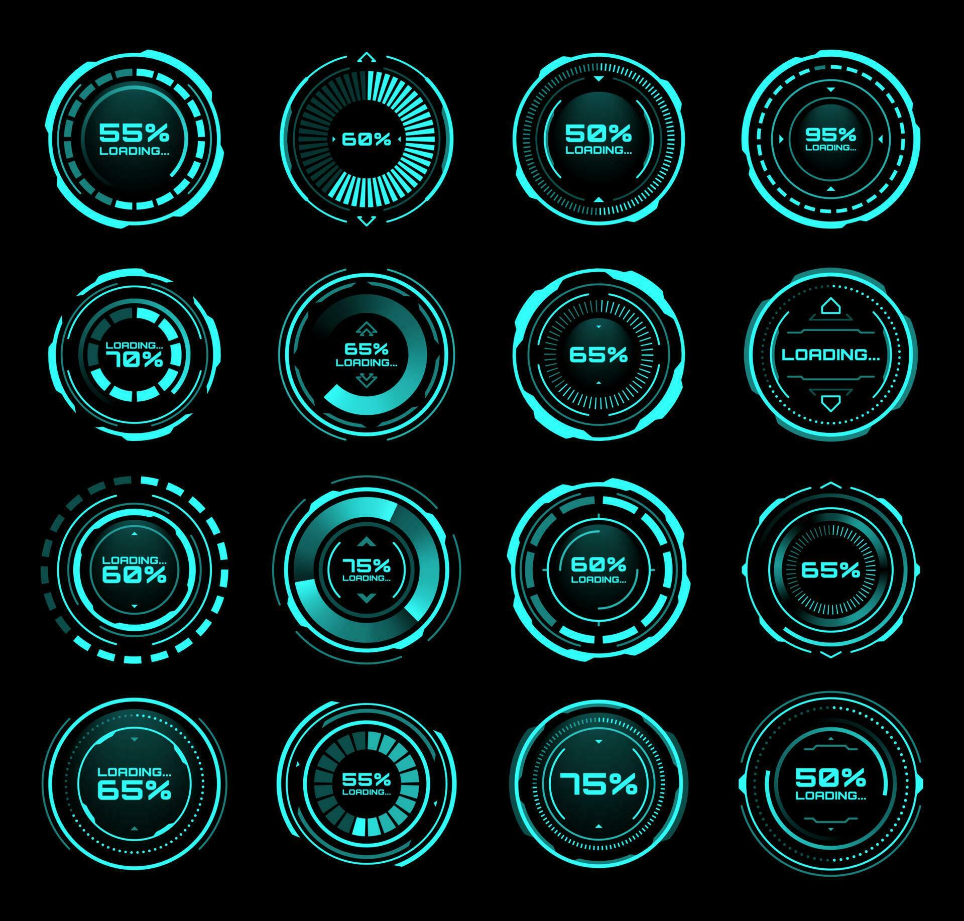HUD loading bars, digital process status interface 24082612 Vector Art ...
