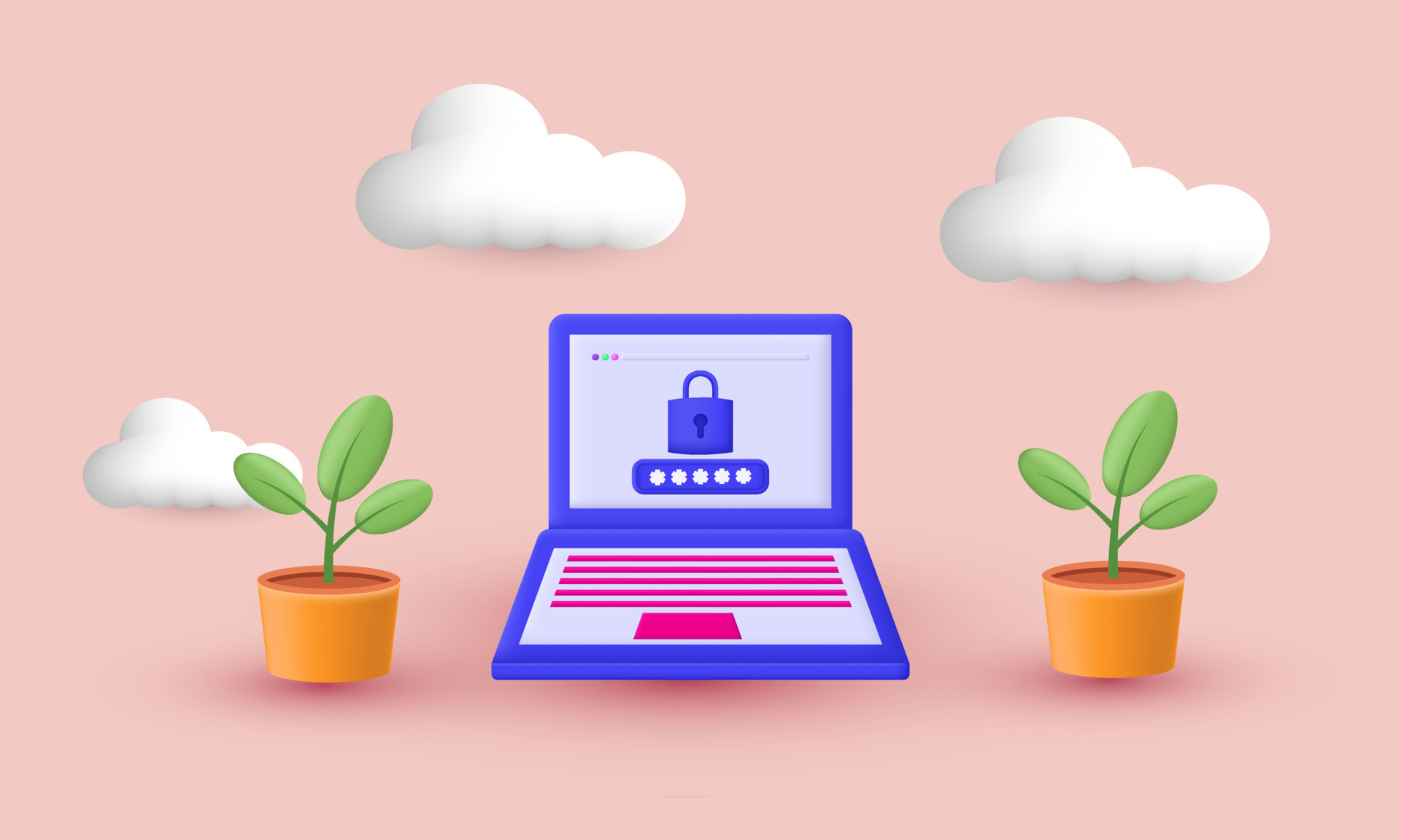 Illustration Creative 3d Vector Icon Personal Computer Data Security Laptop Screen Lock Concept