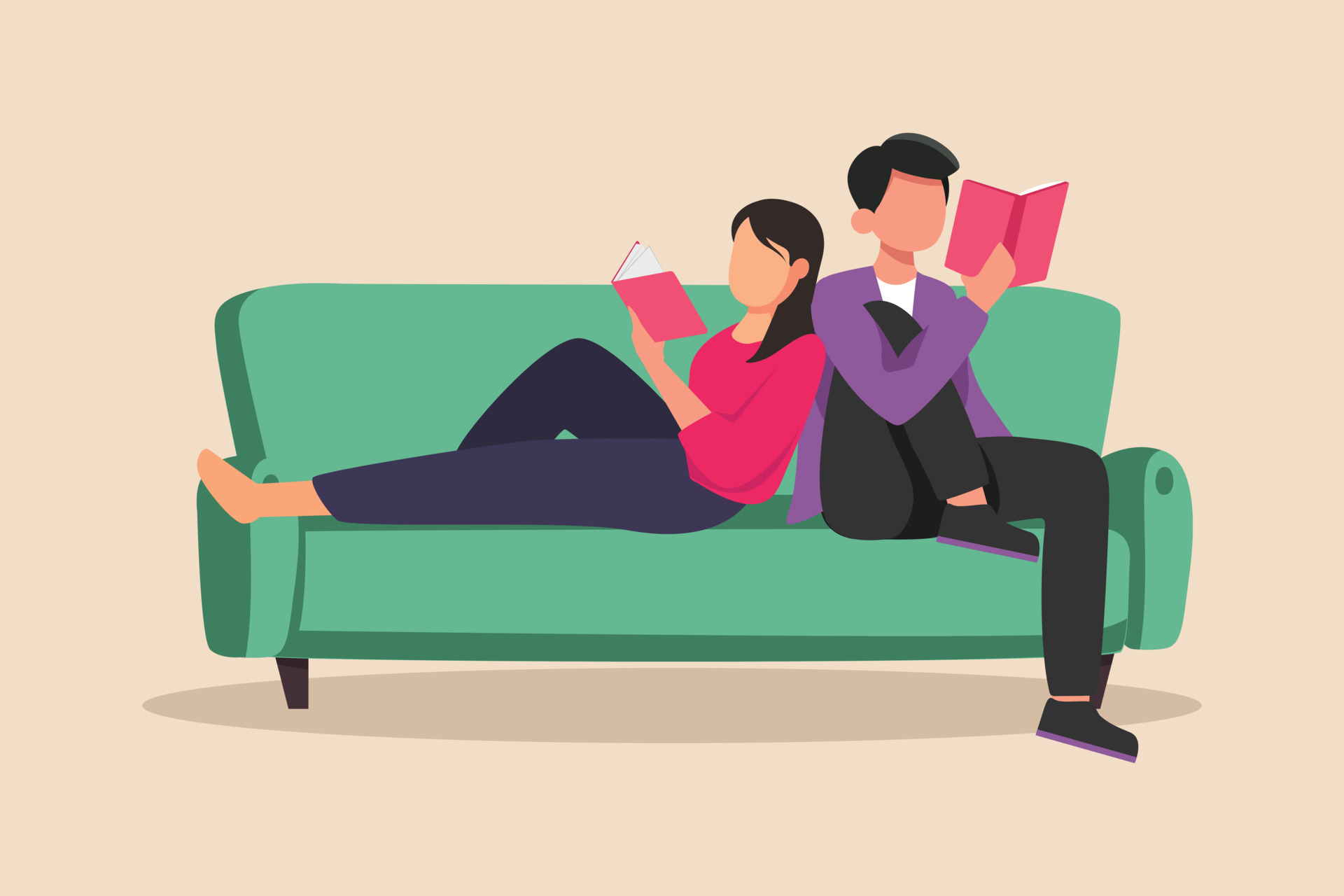 Happy Couple Reading Books Class It Up Concept Flat Vector
