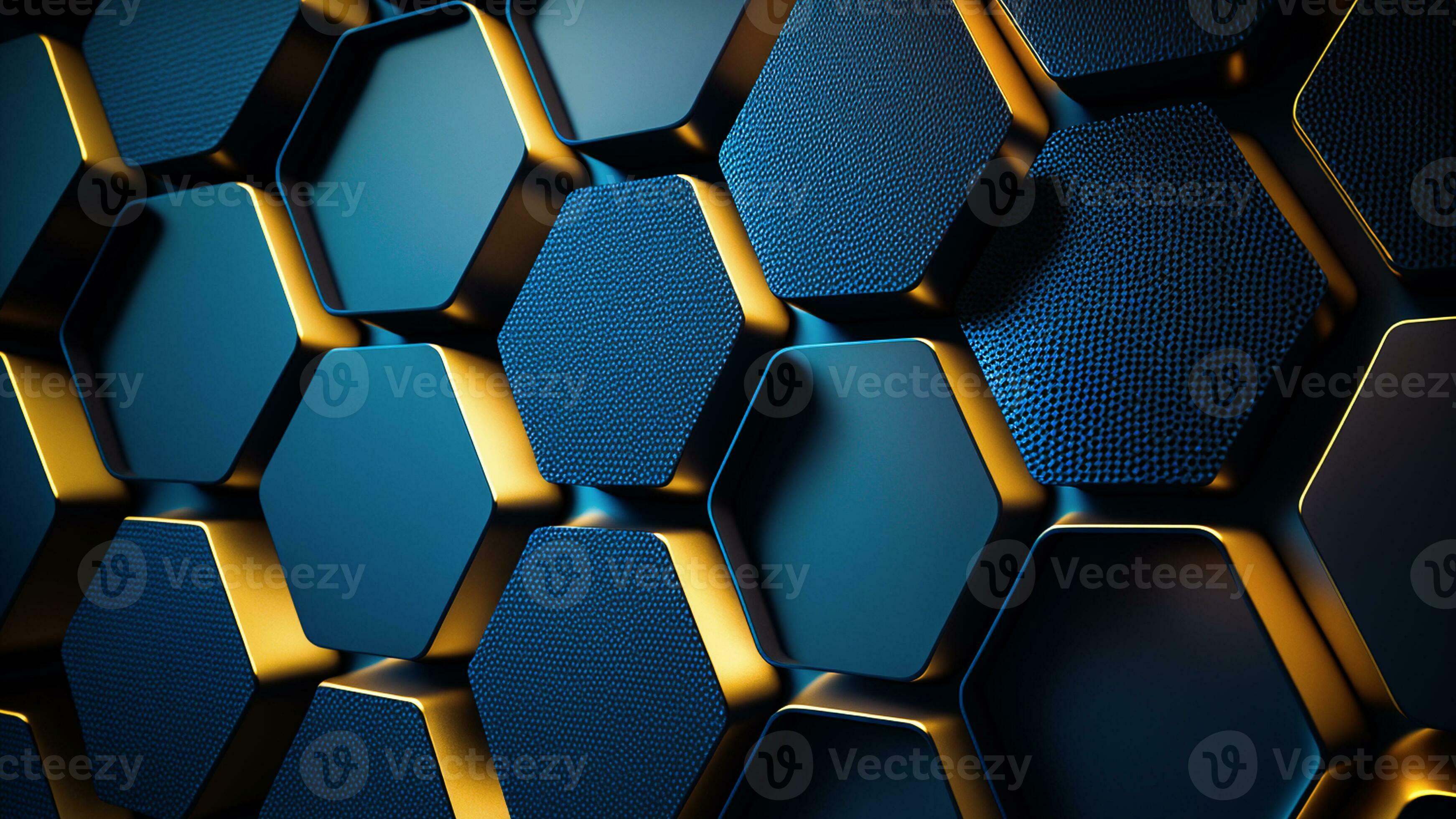 Blue And Golden Abstract Hexagon Pattern Background. 3D Render. 24084664 Stock Photo at Vecteezy