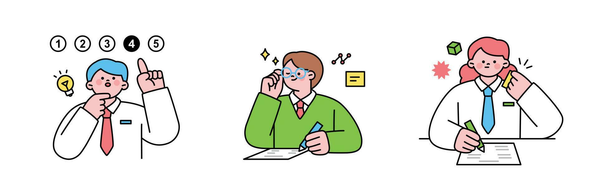 Education. Students studying hard and taking exams. Students solving ...