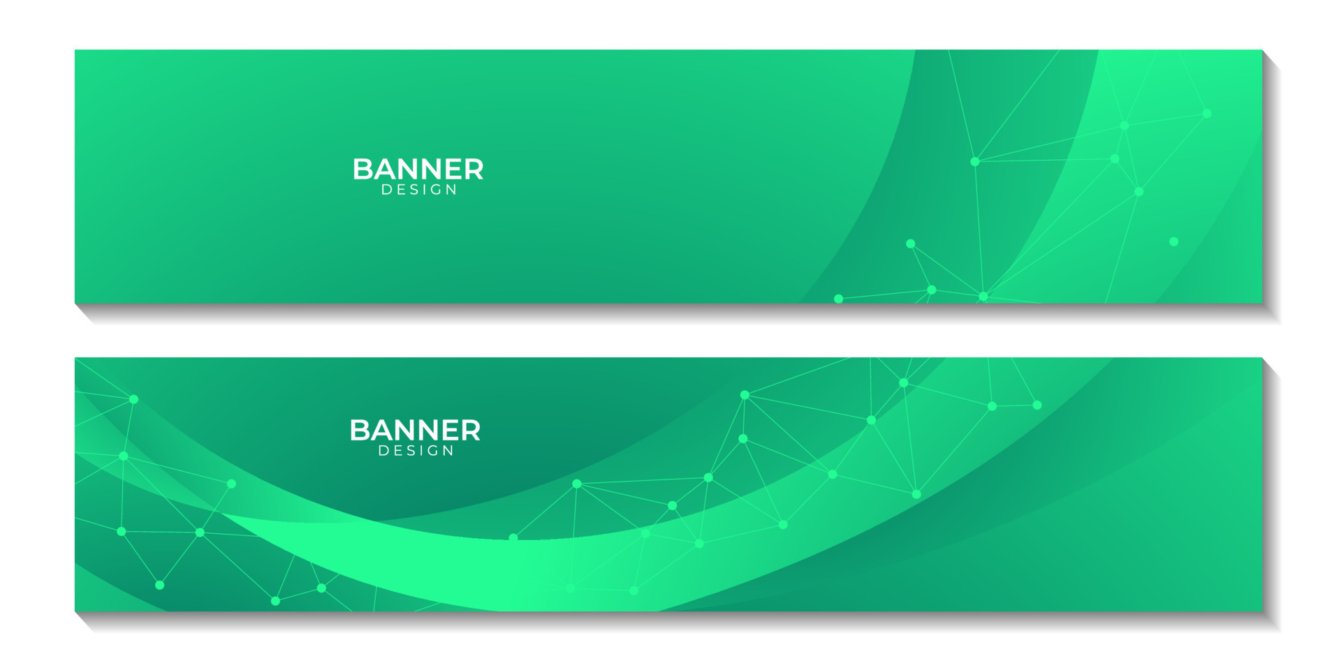 Set Of Banners With Abstract Green Colorful Geometric Background With Triangle Shape Pattern And