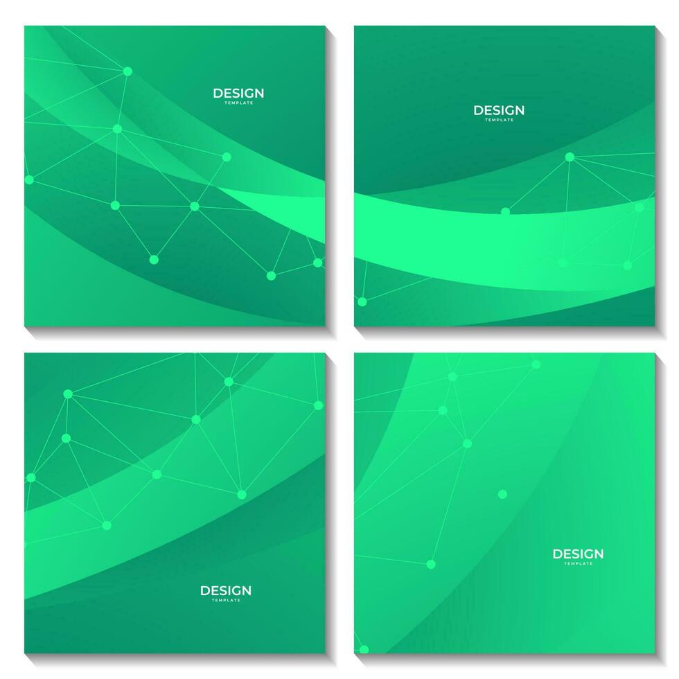 Set Of Abstract Green Colorful Geometric Background With Triangle Shape Pattern And Molecular