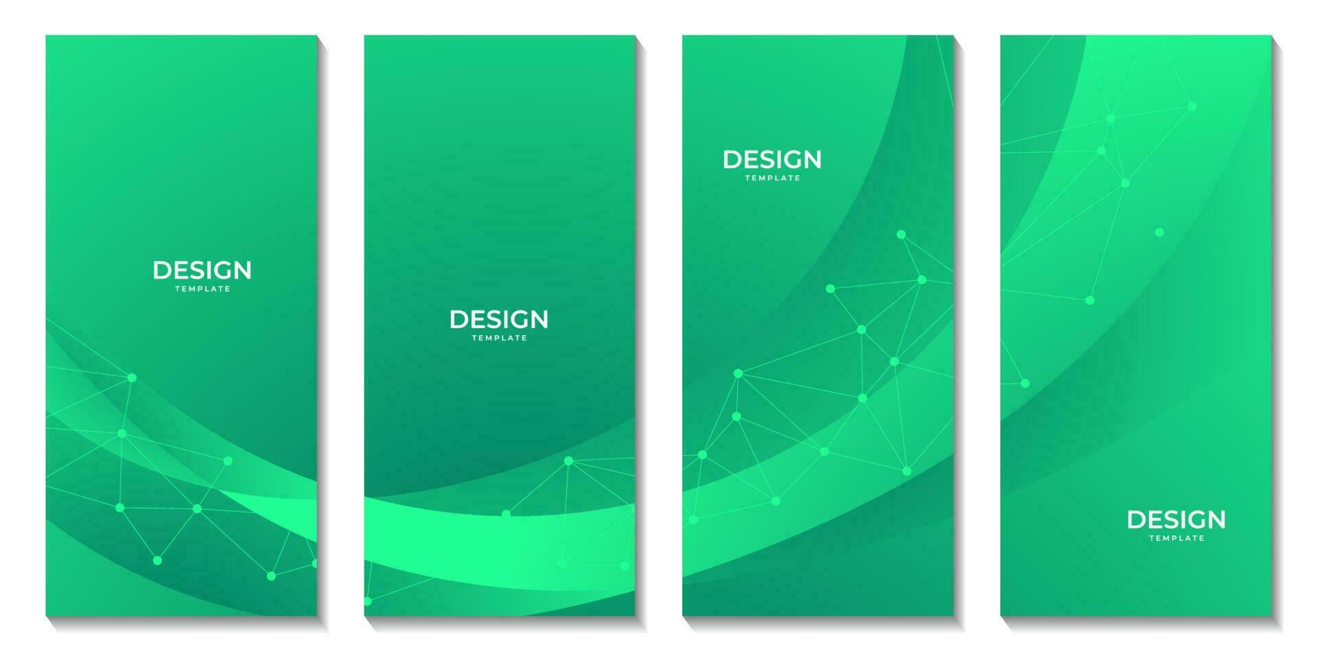 Set Of Brochures With Abstract Green Colorful Geometric Background With Triangle Shape Pattern