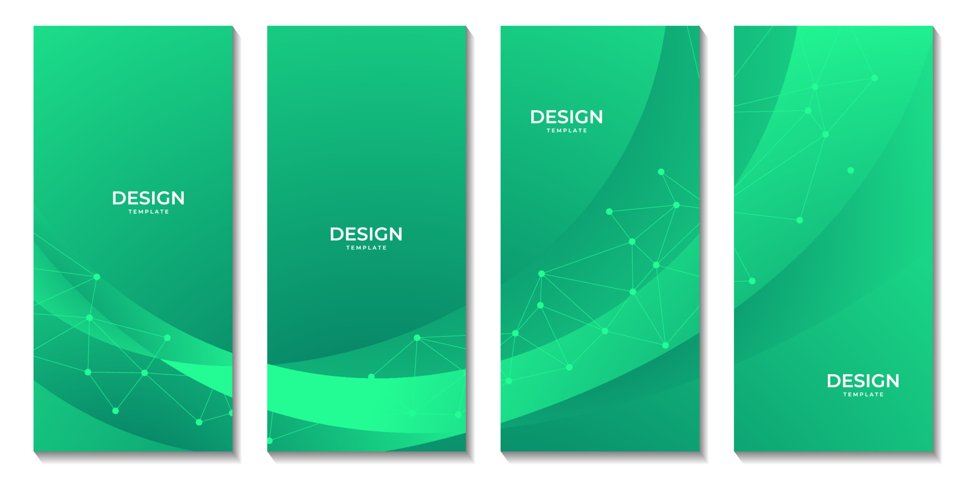 Set Of Brochures With Abstract Green Colorful Geometric Background With Triangle Shape Pattern