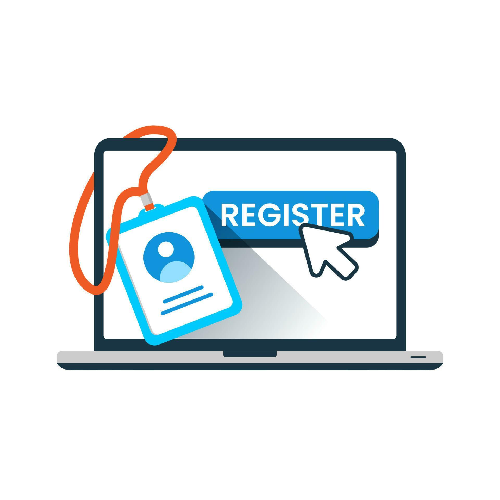 sign up, digital online registration on laptop screen, register now ...