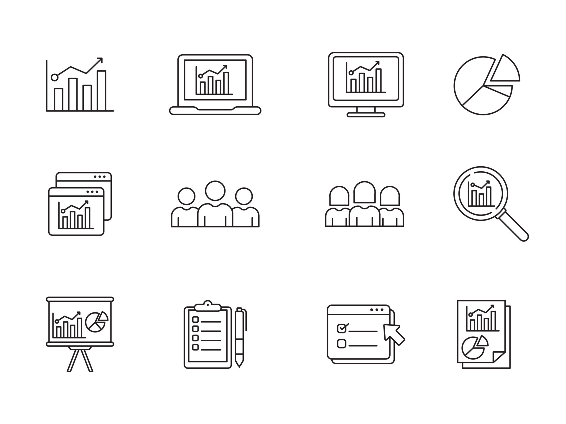 Set of statistics icon with linear style isolated on white background ...