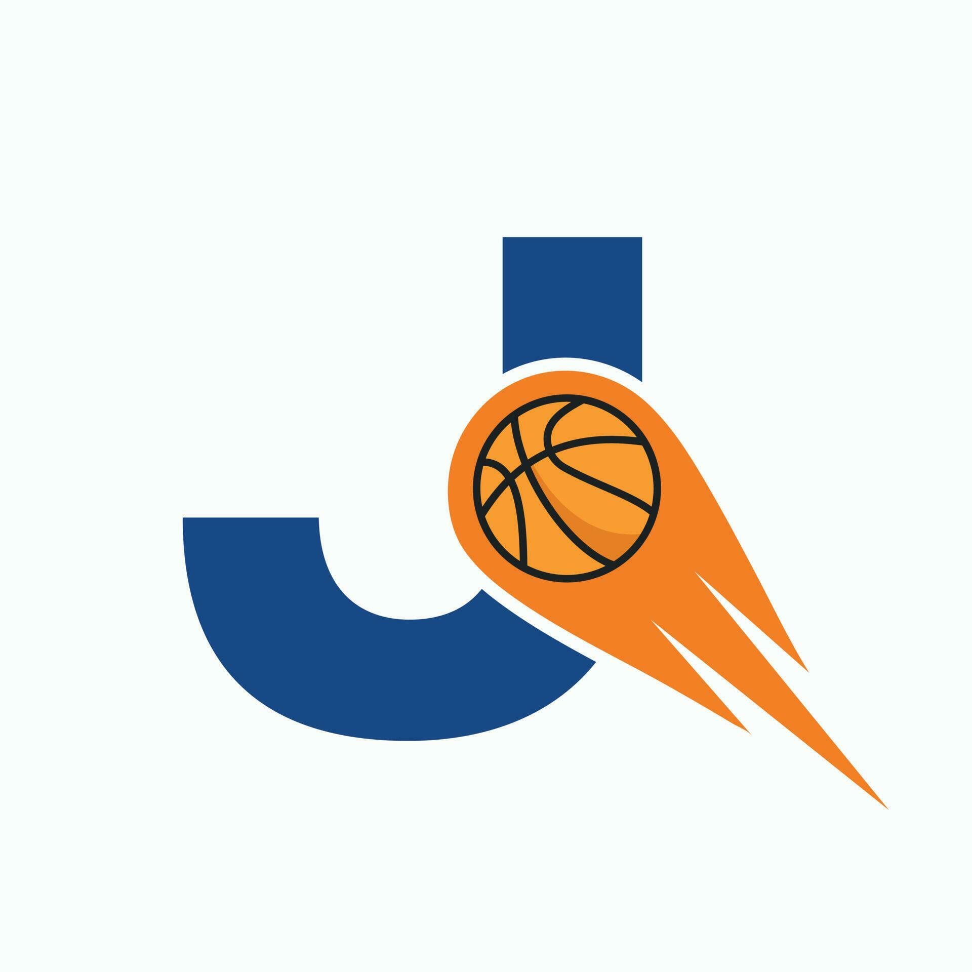 Letter J Basketball Logo Concept With Moving Basketball Icon. Basket Ball Logotype Symbol ...
